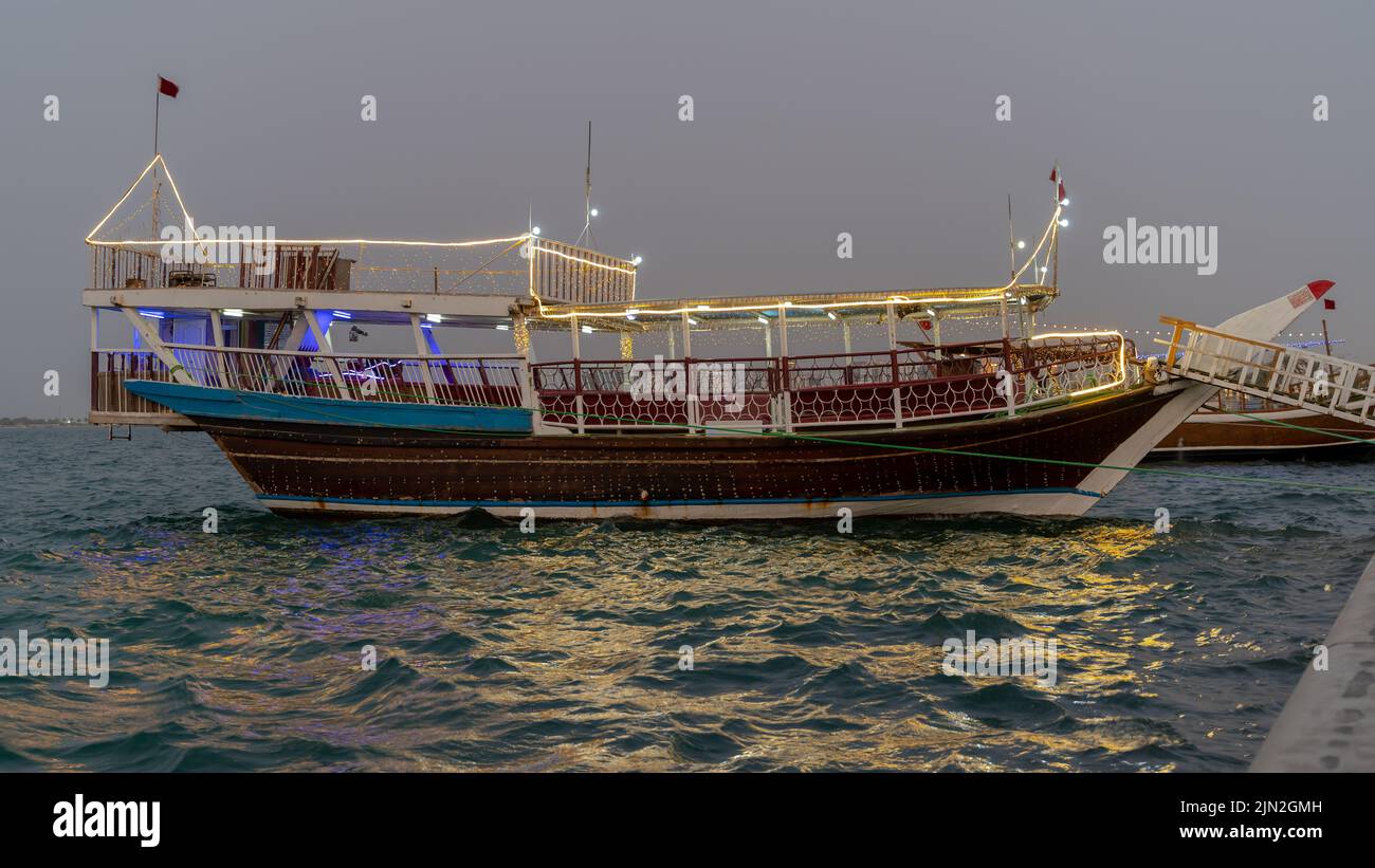 Qatar's Traditional fishing boat Dhow waiting for a boat ride in Qatar ...