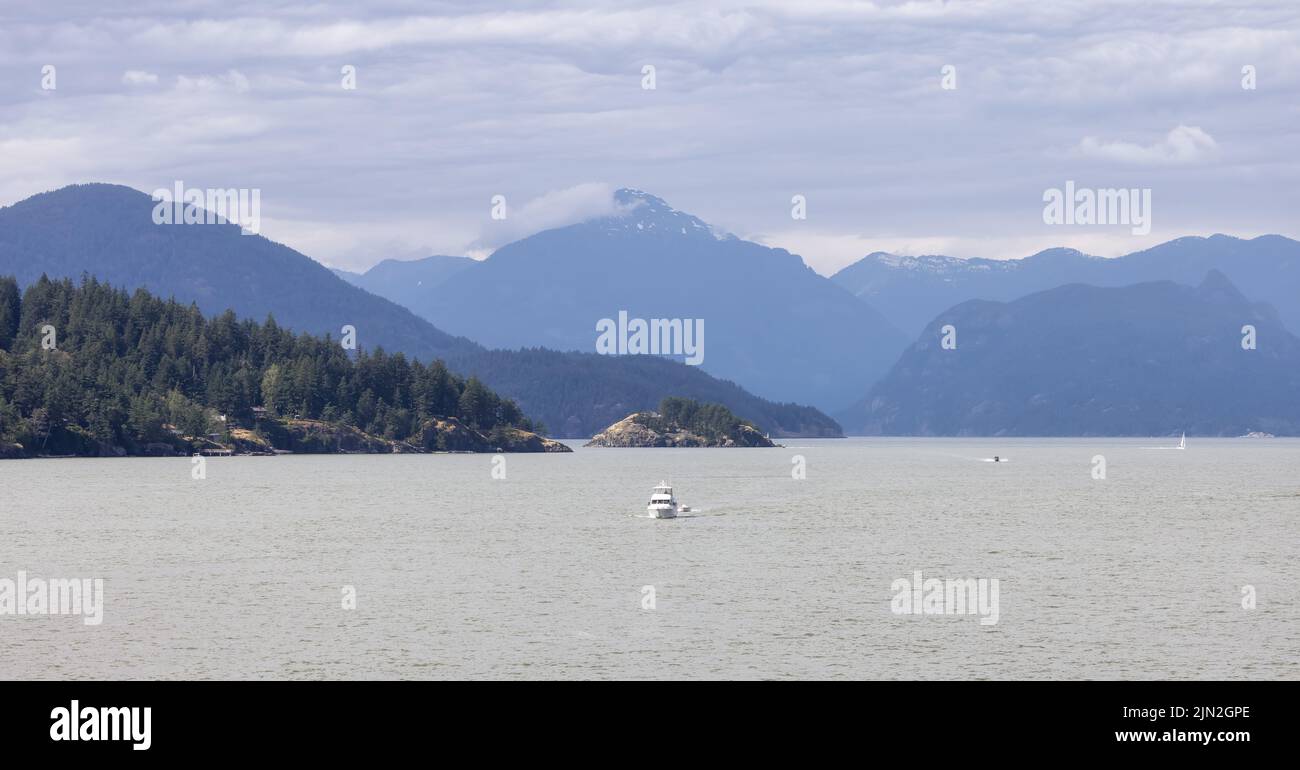 Howe Sound, Islands and Canadian Mountain Landscape Background Stock ...