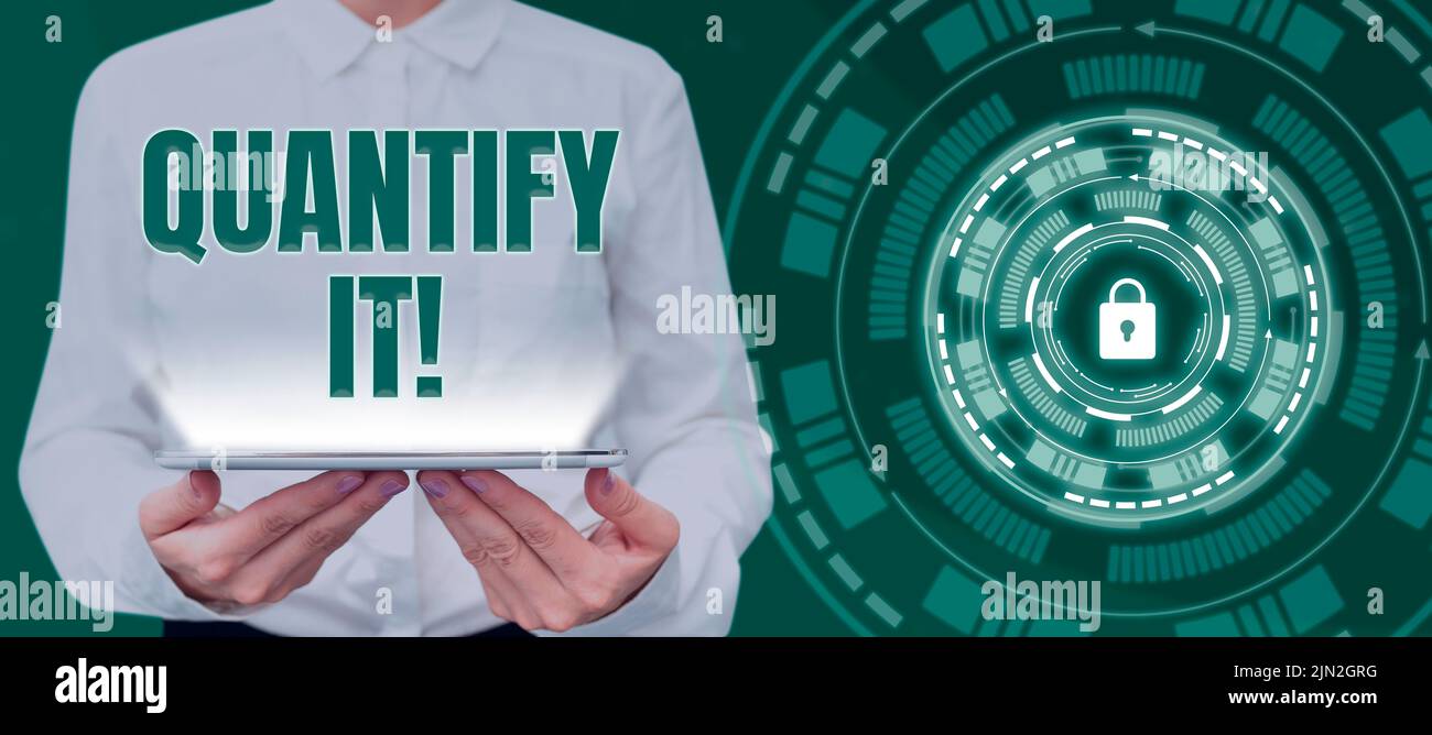 Text sign showing Quantify It. Conceptual photo Measure the size or ...