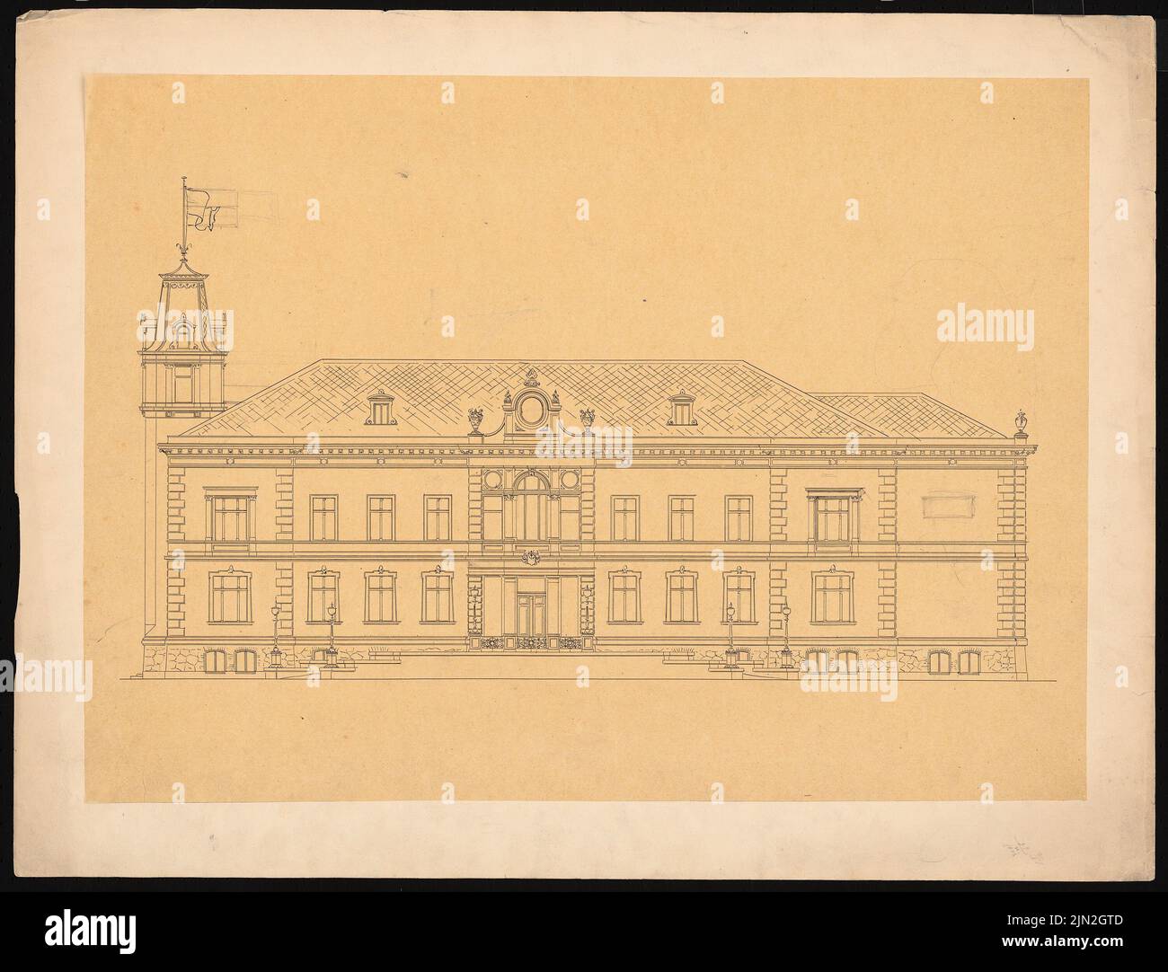 Gustav garlic (1833-1916), unknown castle: front view. Ink on ...