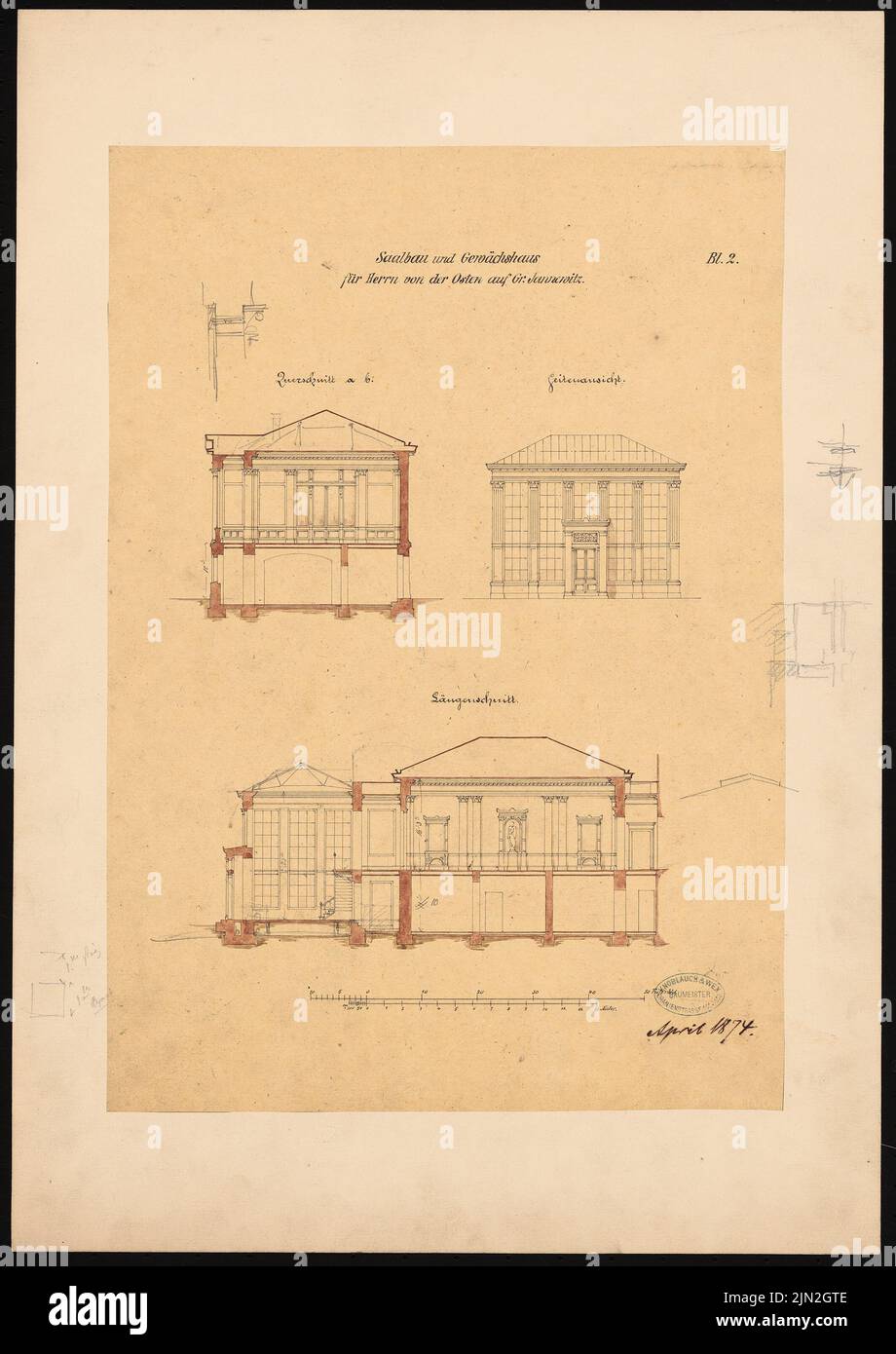 Knoblauch & Wex, hall building and greenhouse for from the east, Groß ...