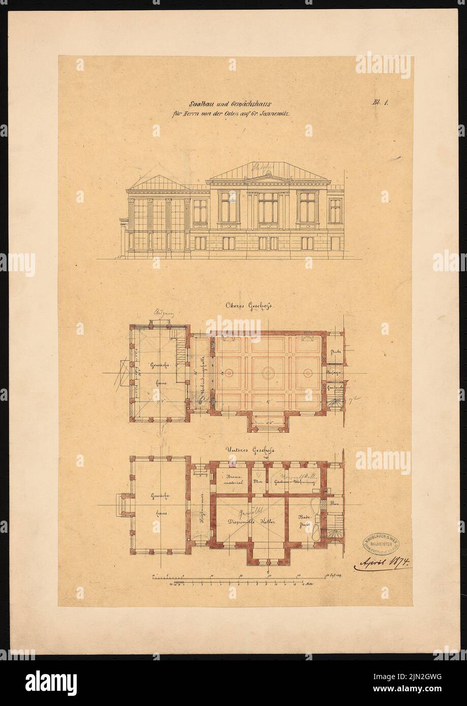 Knoblauch & Wex, hall building and greenhouse for from the east, Groß ...