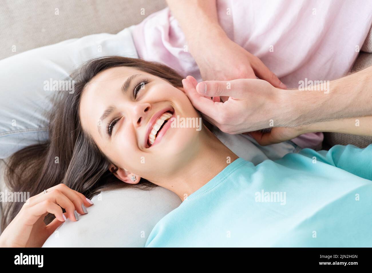 man hand caress woman face affection tenderness Stock Photo - Alamy