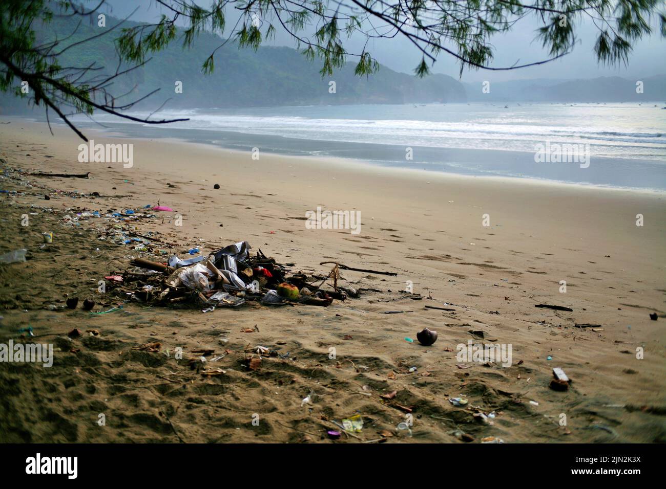 Dirty beach in the morning Stock Photo - Alamy