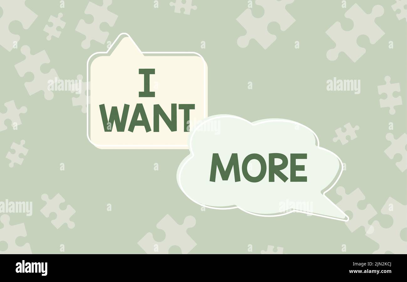 Text caption presenting I Want More, Business idea Not having enough of ...
