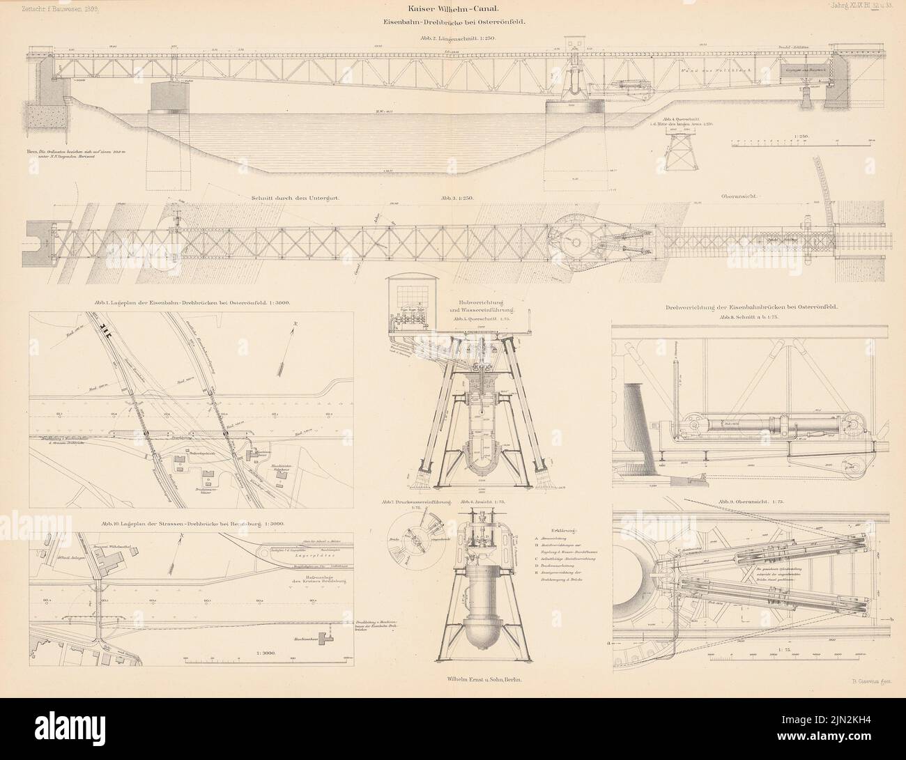N.N., Kaiser-Wilhelm-Canal (North Ostsee Canal). Eisenbahnrühbrücke, Osterrönfeld. (From: Atlas ...