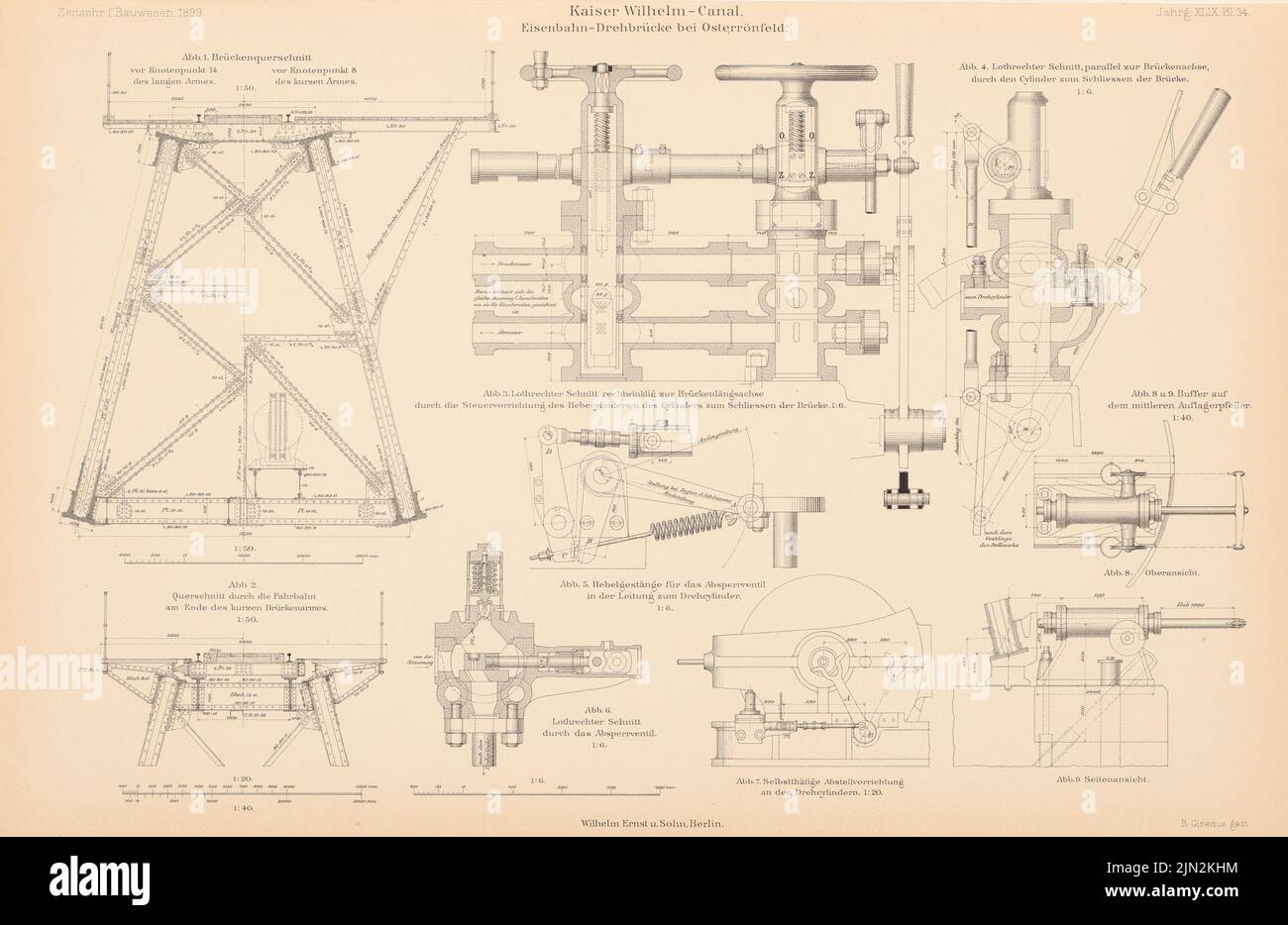 N.N., Kaiser-Wilhelm-Canal (North Ostsee Canal). Eisenbahnrühbrücke, Osterrönfeld. (From: Atlas ...