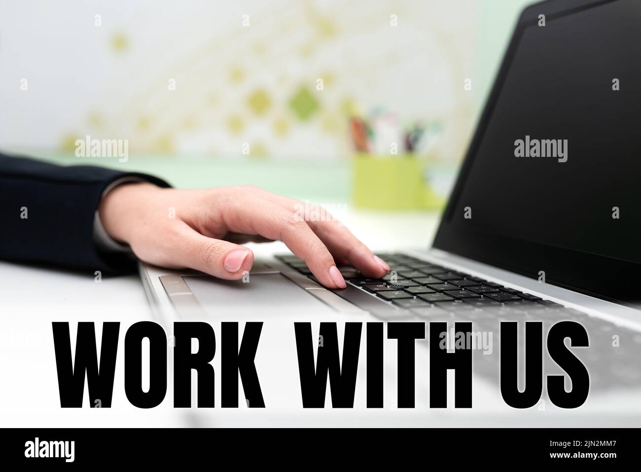 Hand writing sign Work With Us. Word Written on Invitation to join a ...