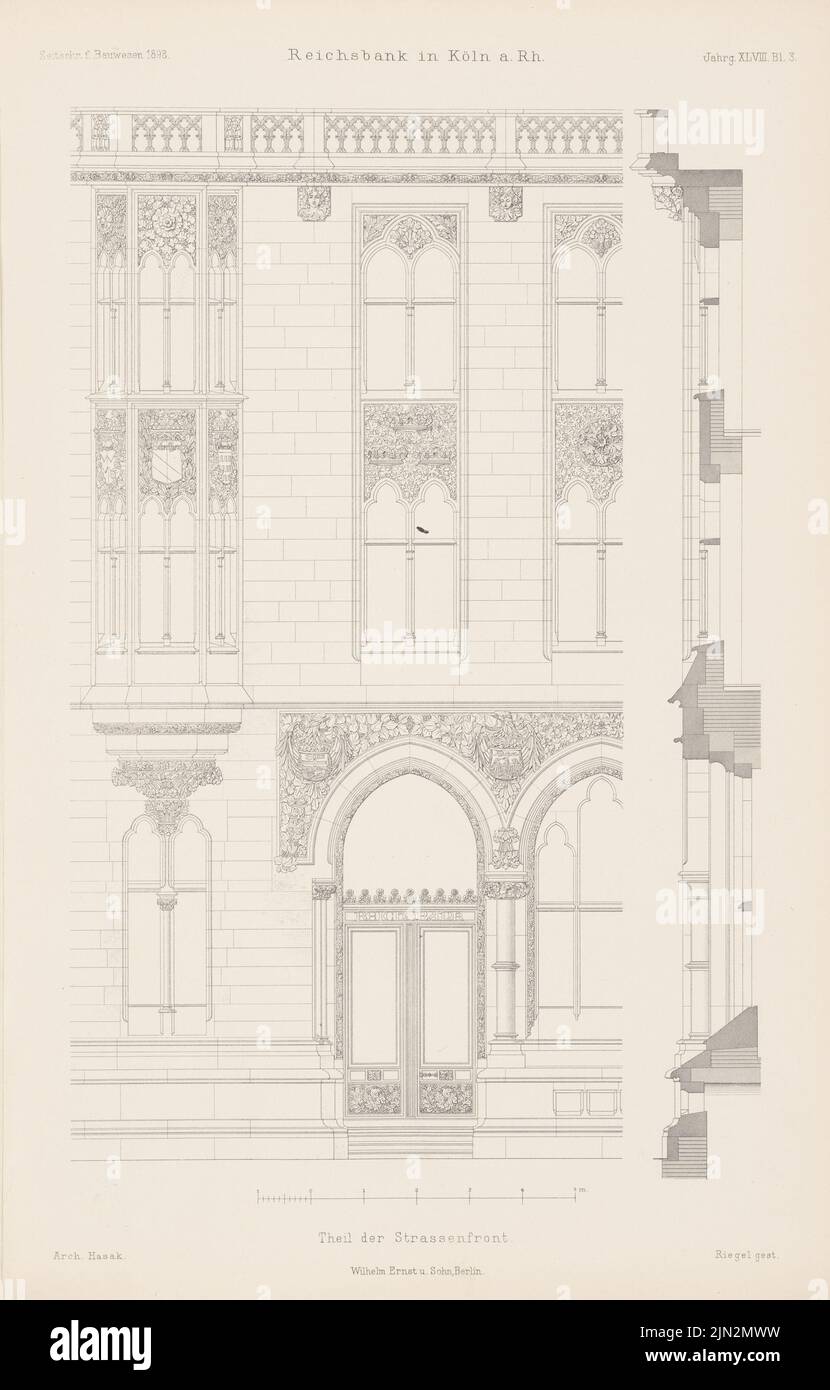 Reichsbank, Cologne: Partial view street front, facade cut (from: Atlas ...