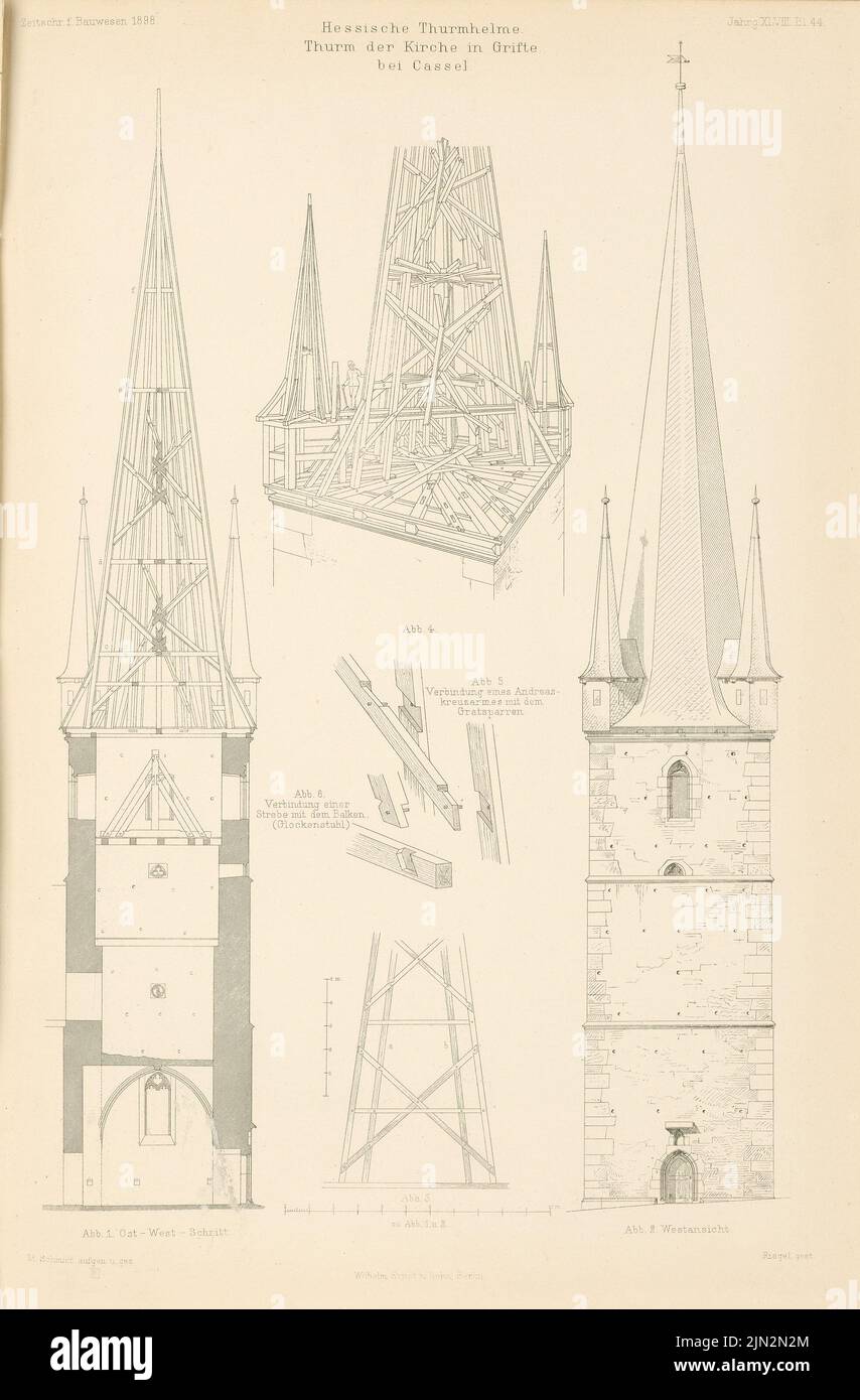 Hessian tower helmets. Church tower, grifts: views, cuts (from: Atlas ...