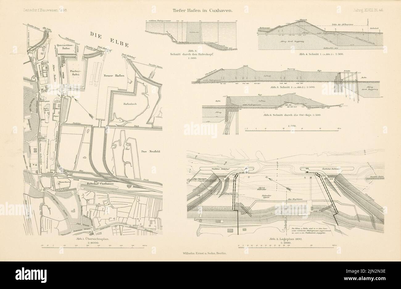 Deep harbor, Cuxhaven: Location plans 1: 8000, 1: 2000, cuts 1: 500 ...