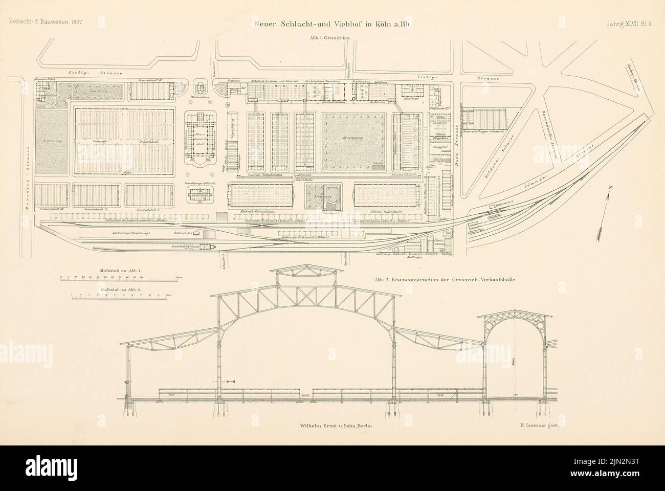 New battle and cattle courtyard, Cologne: floor plan, iron construction ...