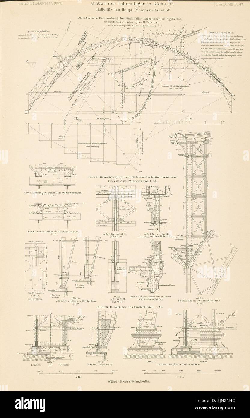 Conversion of the rail systems, Cologne: Bahnhofshalle: cuts, details 1 ...