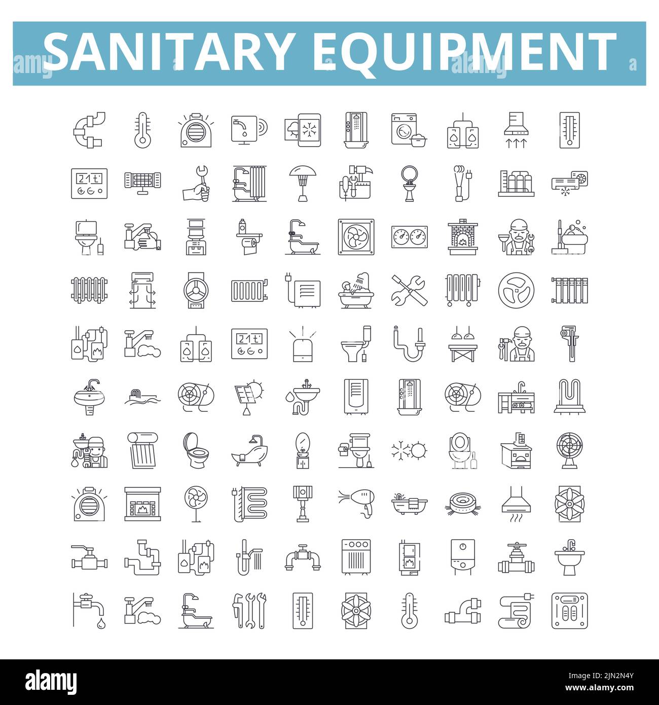 Sanitary equipment icons, line symbols, web signs, vector set, isolated ...