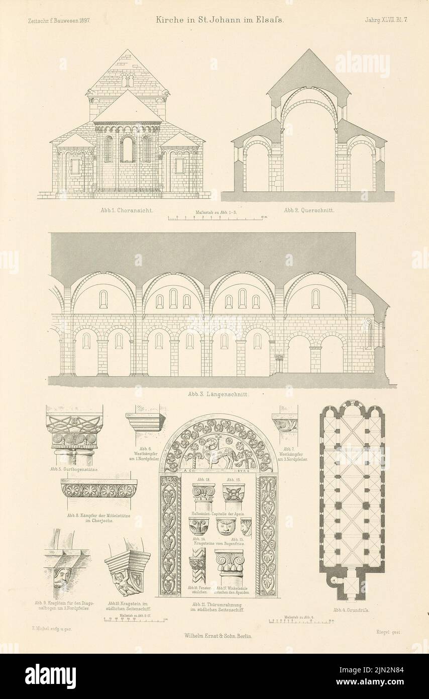 Abbey Church, Sankt Johann bei Zabern: Choir view, cross -section ...