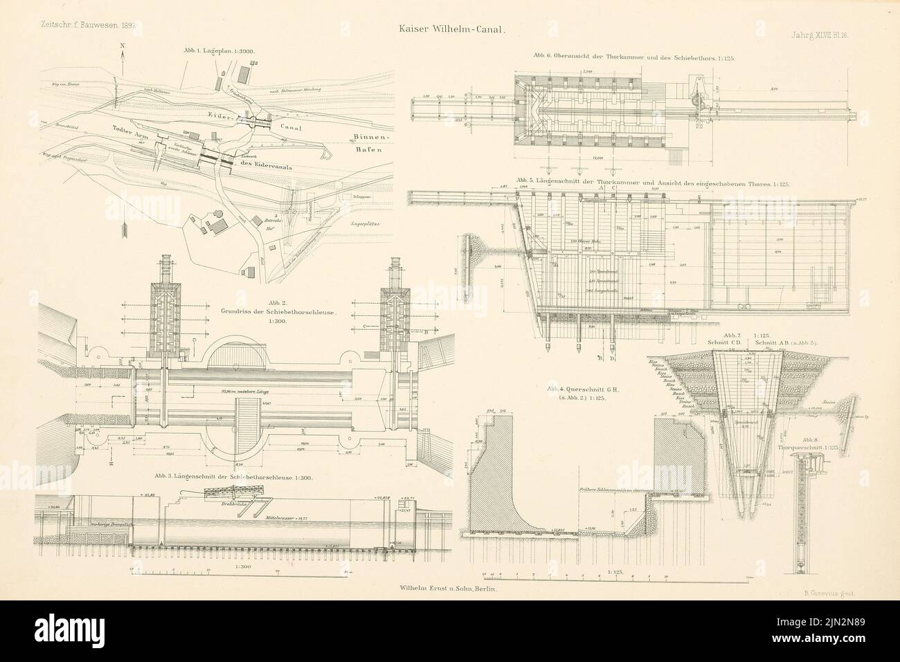 Kaiser-Wilhelm-Canal (North Ostsee Canal). Schleuse on the Eider Canal: site plan 1: 3000 floor ...