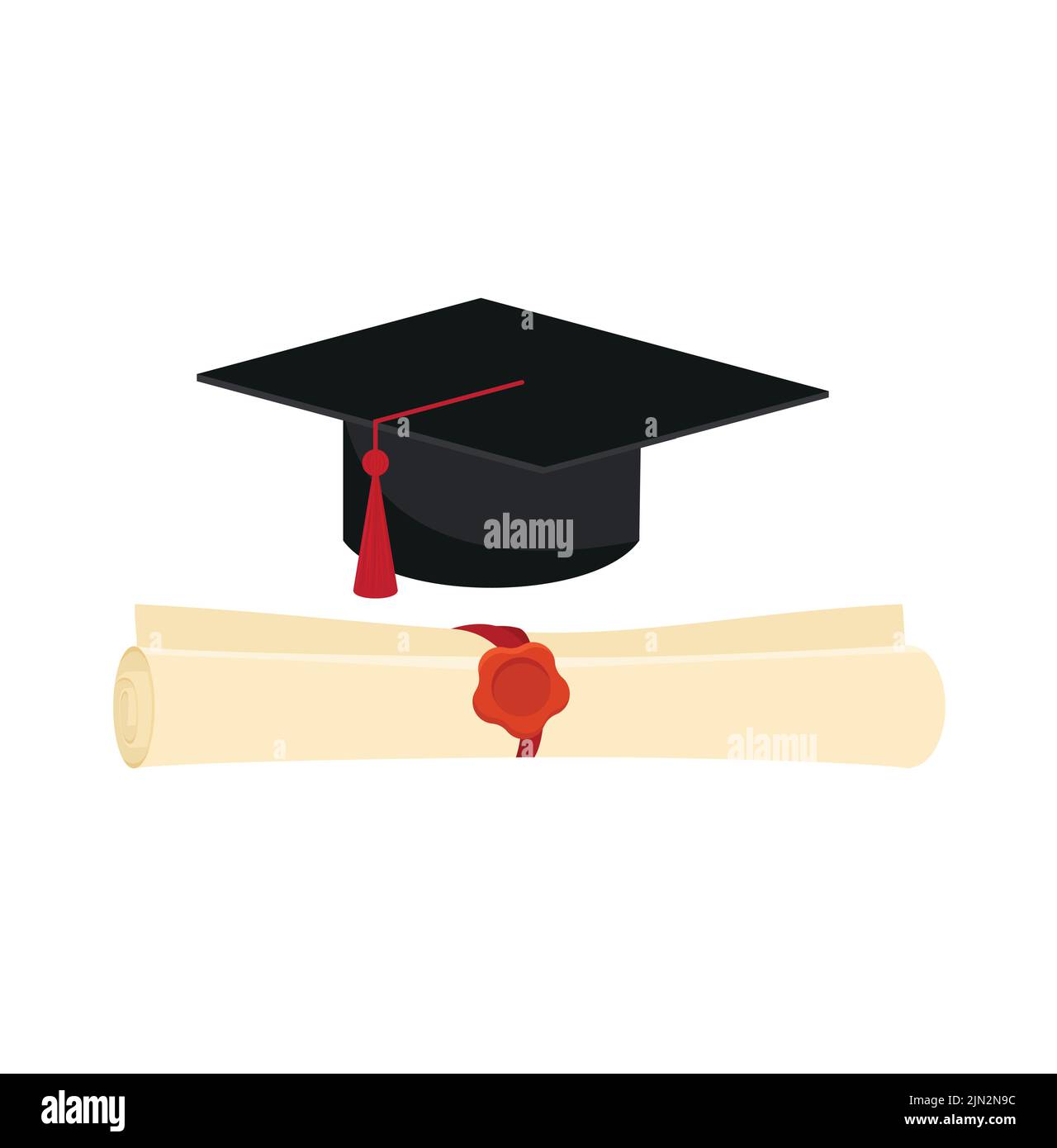 Realistic graduation cap and diploma scroll isolated on white ...