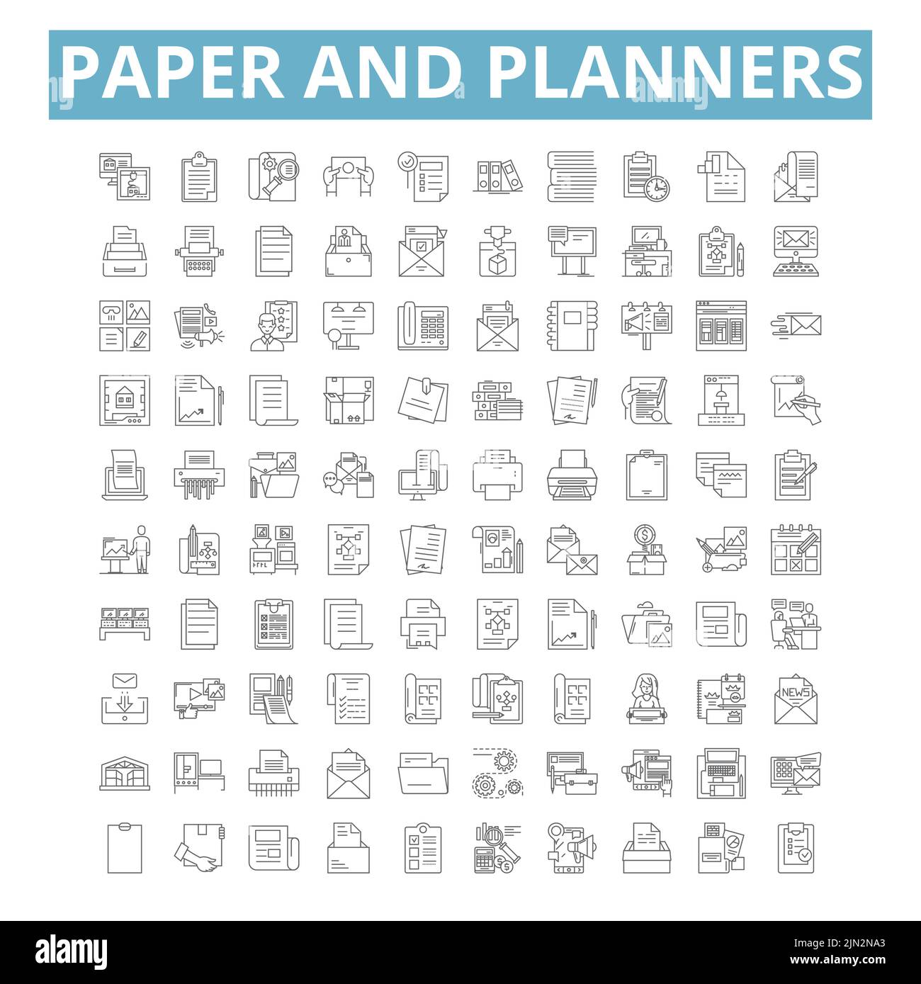 Paper and planners icons, line symbols, web signs, vector set, isolated ...