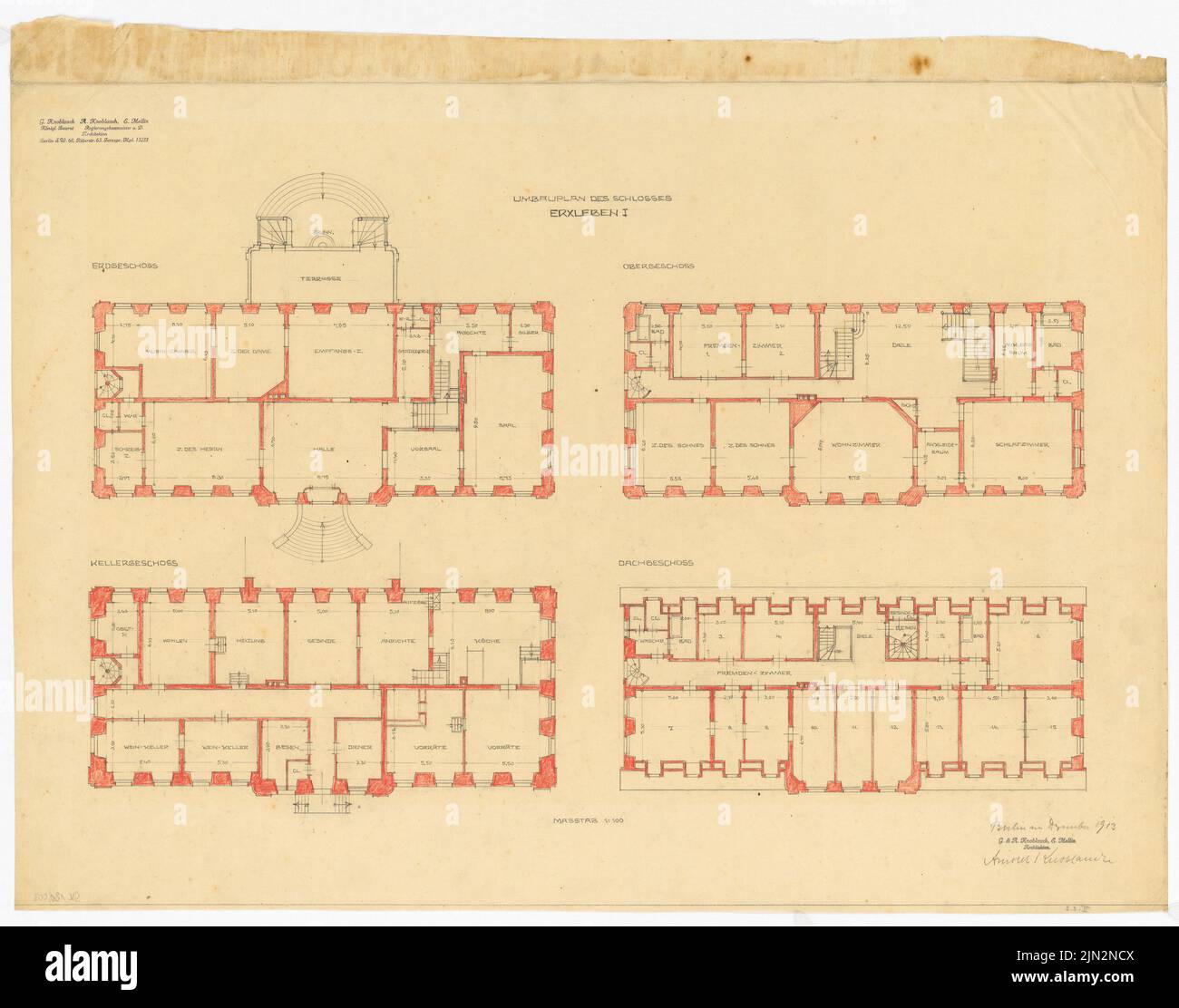 Erxleben Castle. Conversion I: 4 floor plans 1: 100 Stock Photo - Alamy
