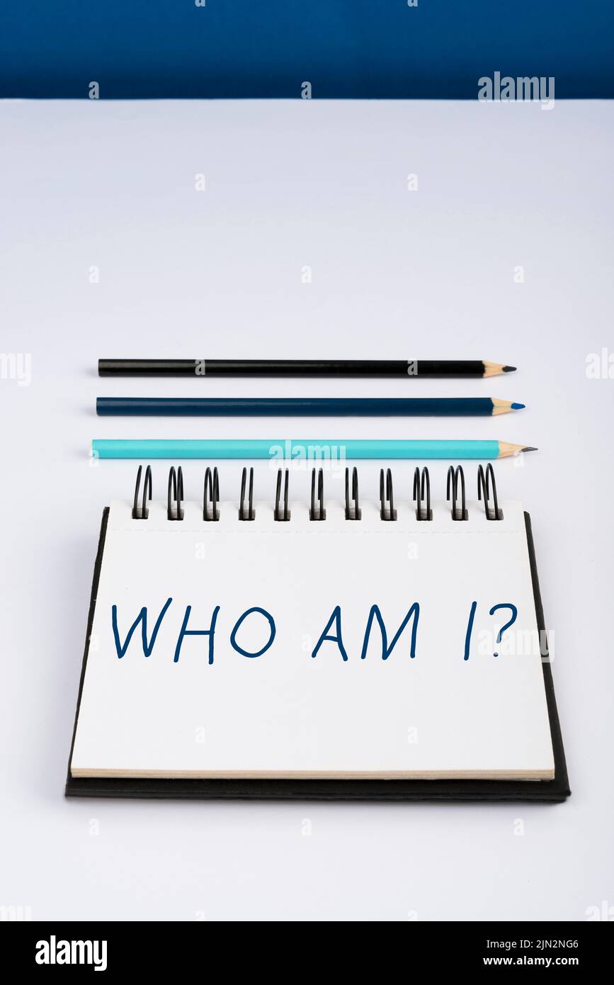 Hand writing sign Who Am I. Business approach Introduce Identify ...