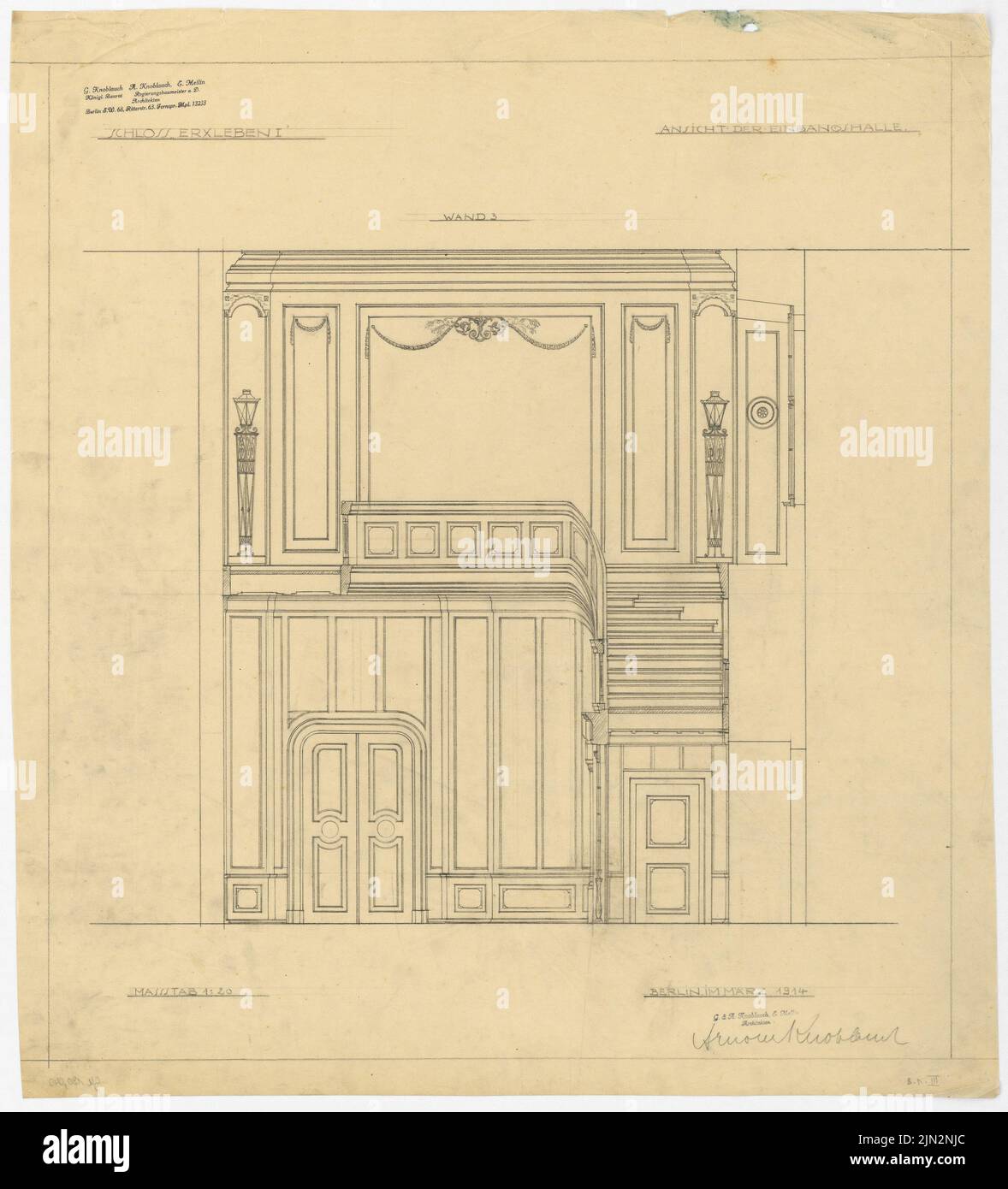Erxleben Castle. Conversion I: View of the entrance hall (wall 3) 1:20 ...