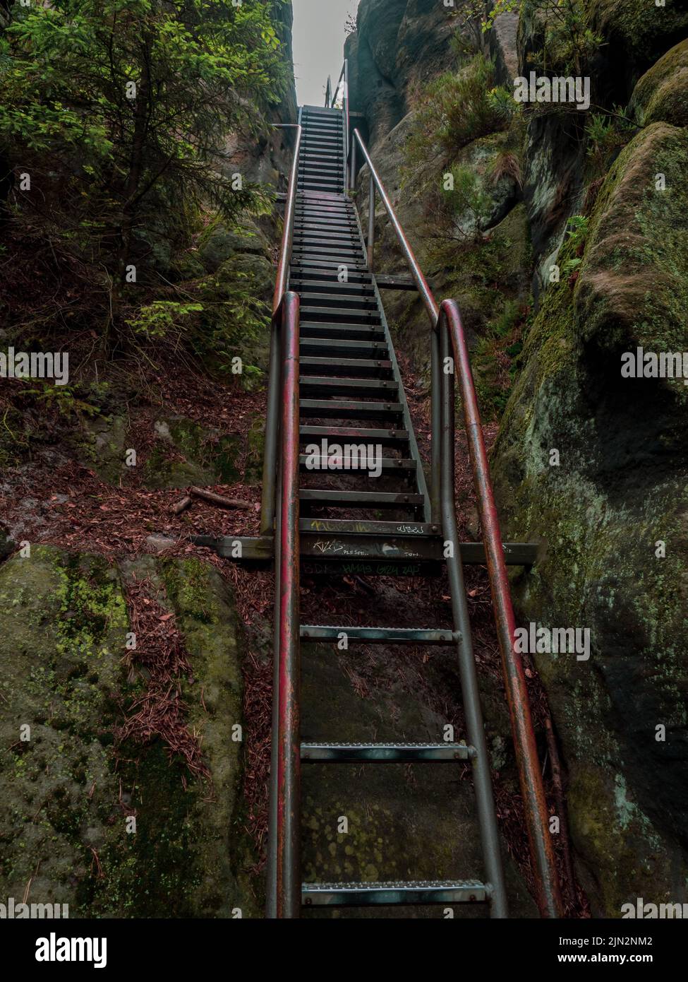 View metal stairs of the Staircase or Heilige Stiege, the view leads to ...
