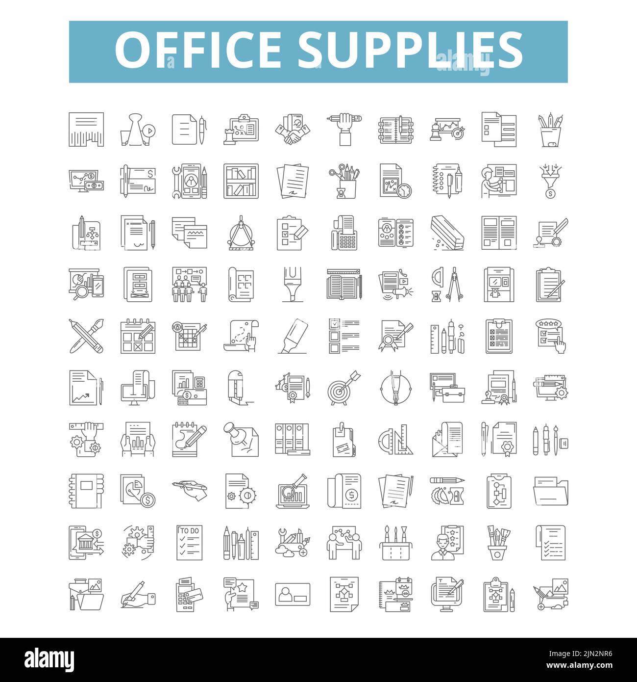 Office supplies concept icons, line symbols, web signs, vector set ...