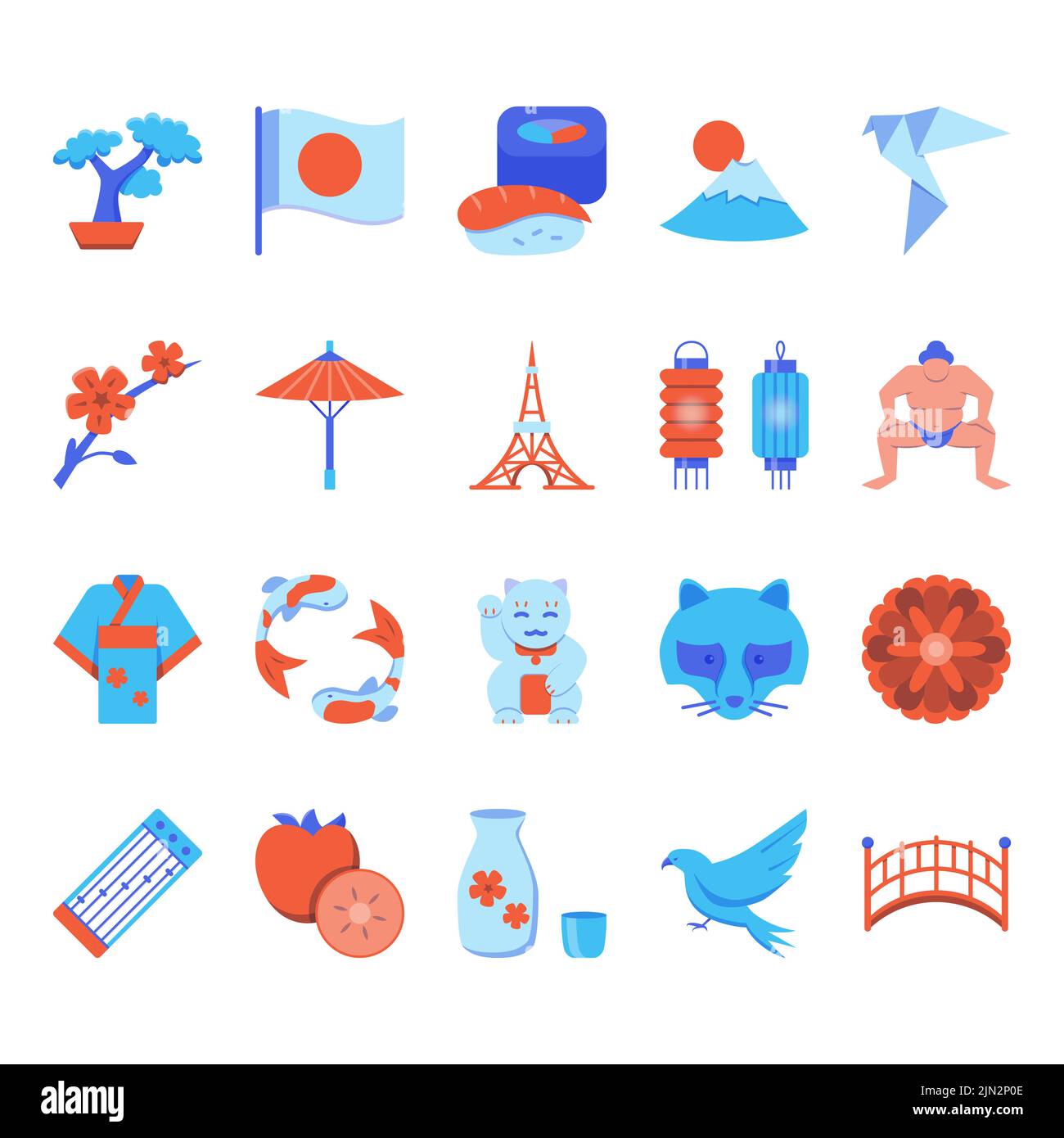 Japan icon set in flat style. Japanese national symbols. Vector ...