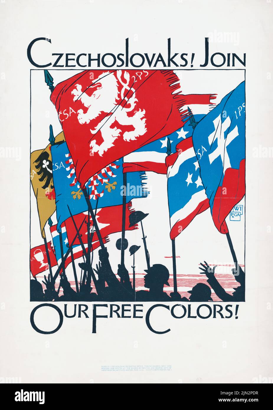Czechoslovaks! Join our free colors! (1918) World War I era poster by ...