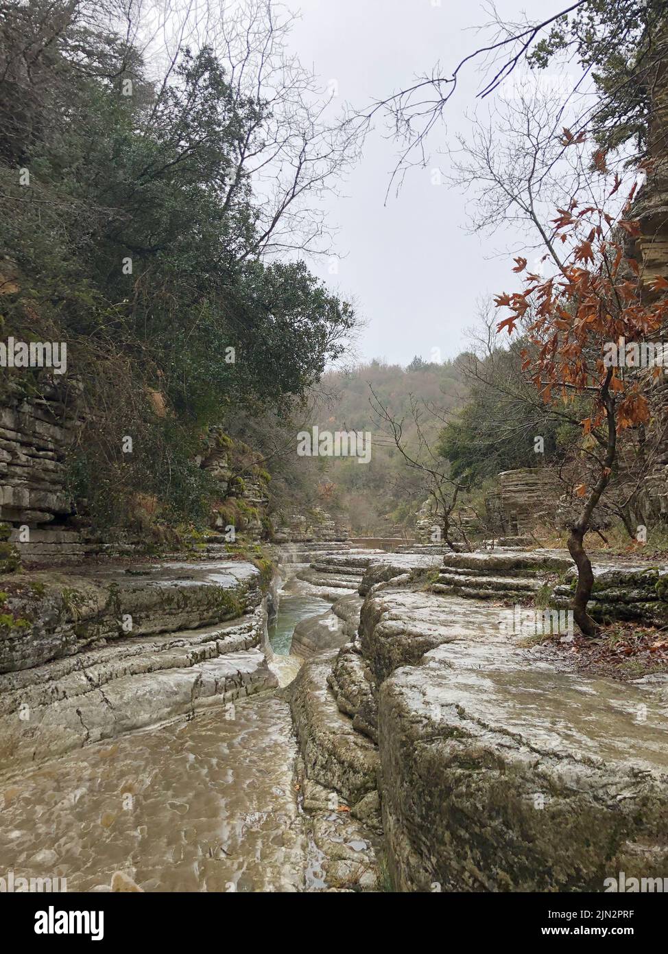 Rock pools Rogovo Ovires (known as kolymbithres) at Papingo, Epirus ...