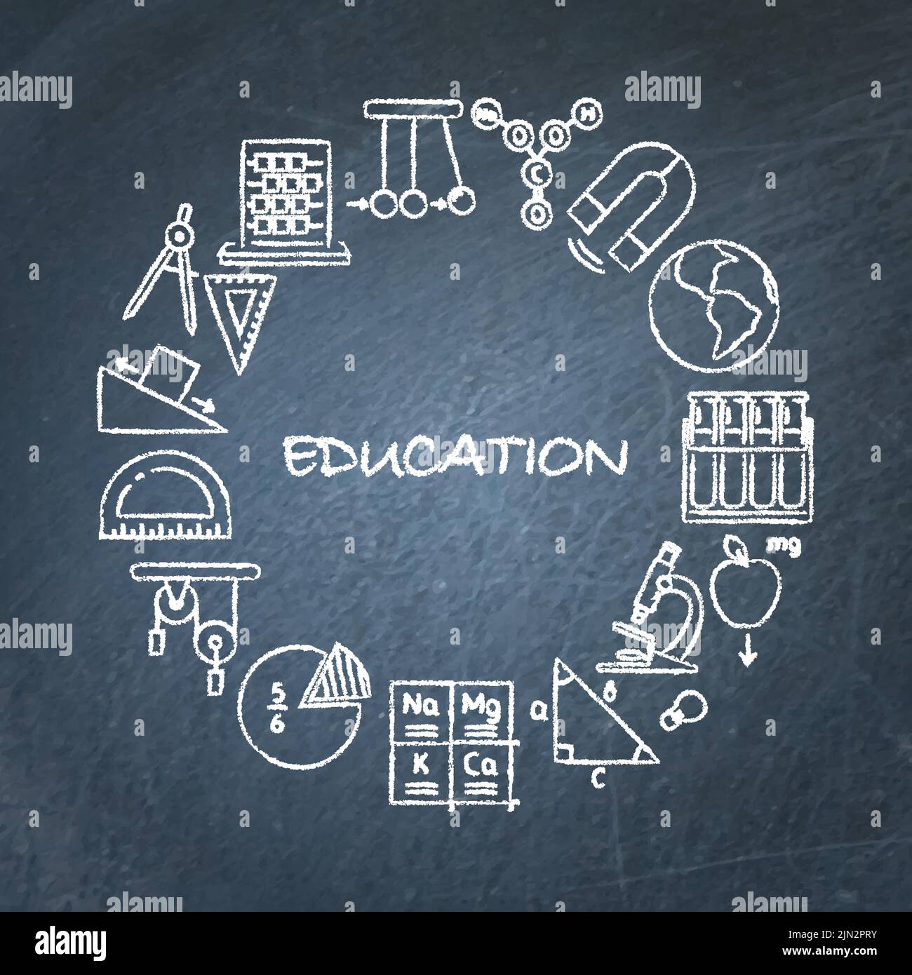 Education round frame banner on blackboard. Chalkboard poster with ...