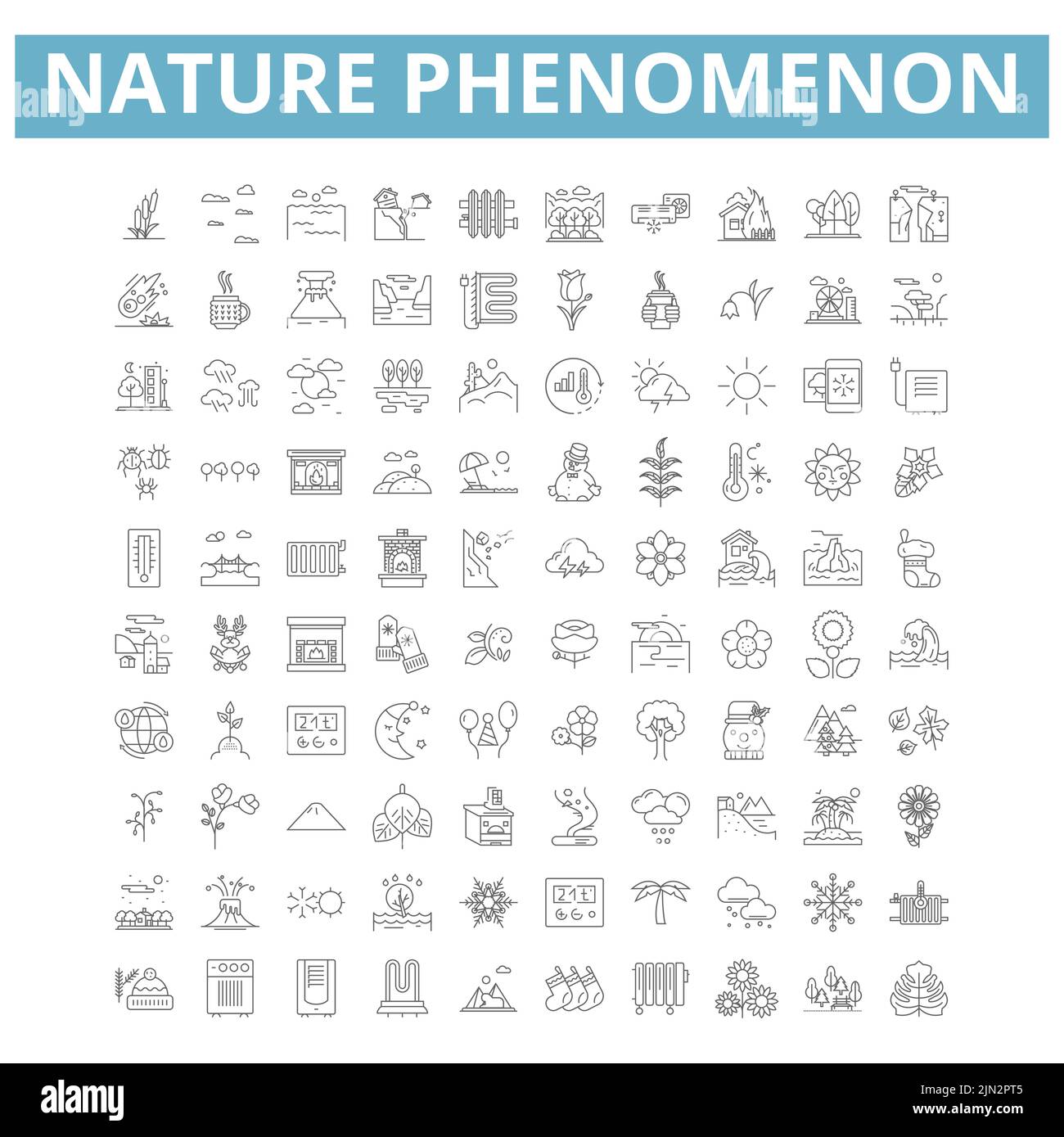 Nature phenomenon icons, line symbols, web signs, vector set, isolated ...