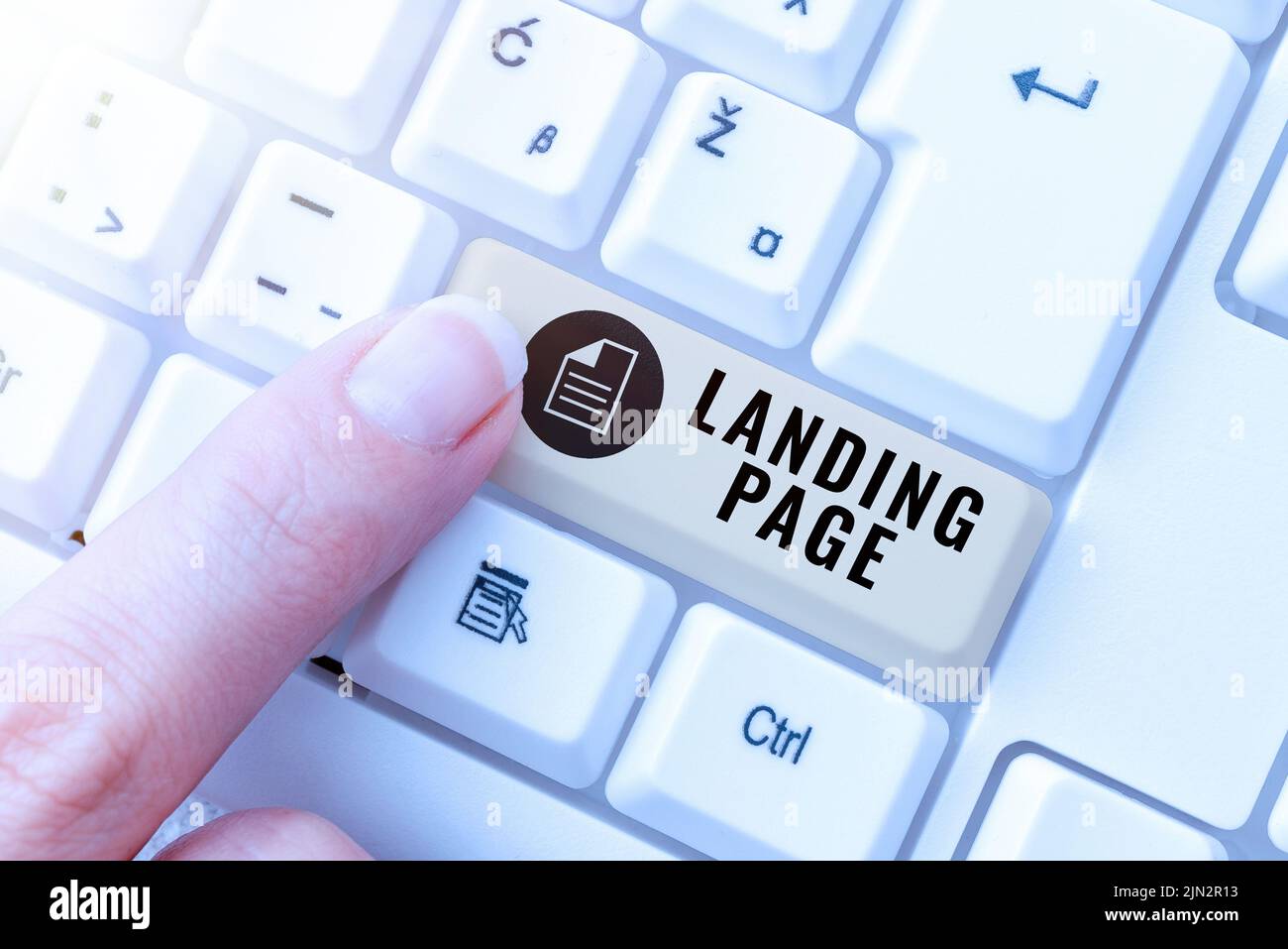 Text showing inspiration Landing Page. Word for Website accessed by clicking a link on another ...