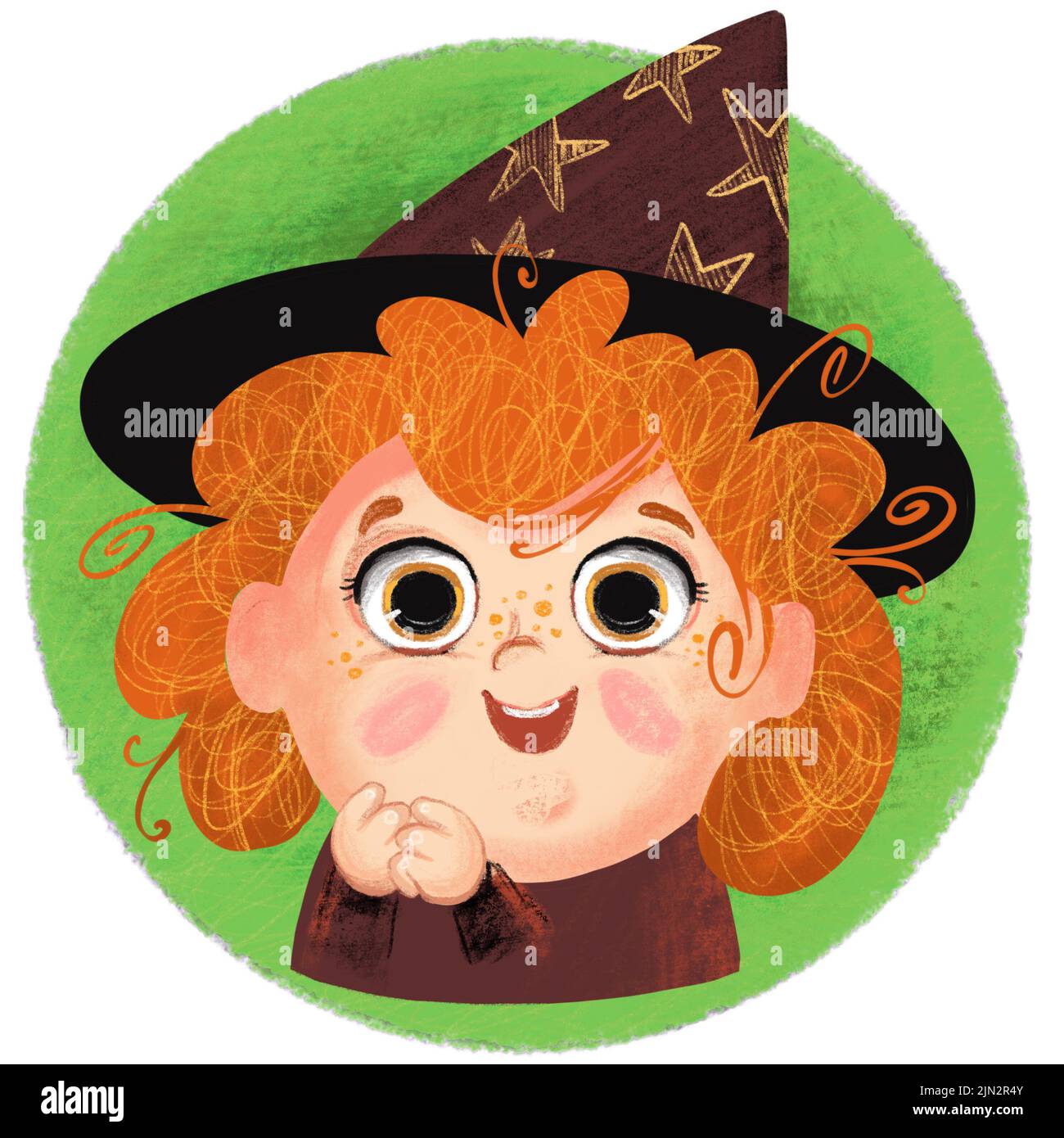 Portrait of a happy cute little kid girl in a witch costume looking ...