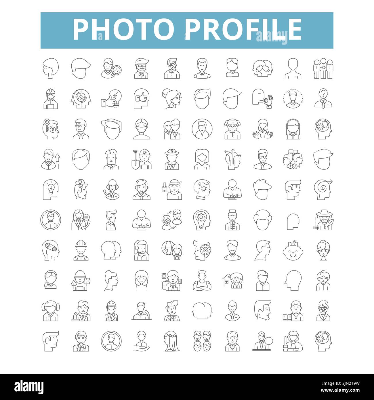 Photo profile icons, line symbols, web signs, vector set, isolated ...