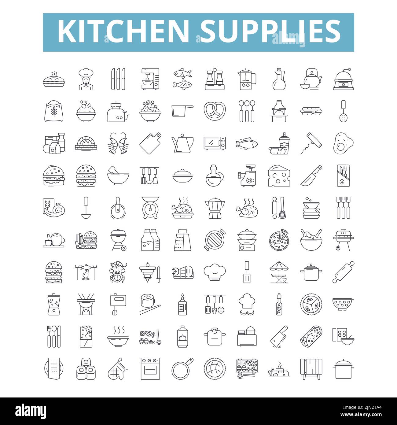 Kitchen supplies icons, line symbols, web signs, vector set, isolated ...