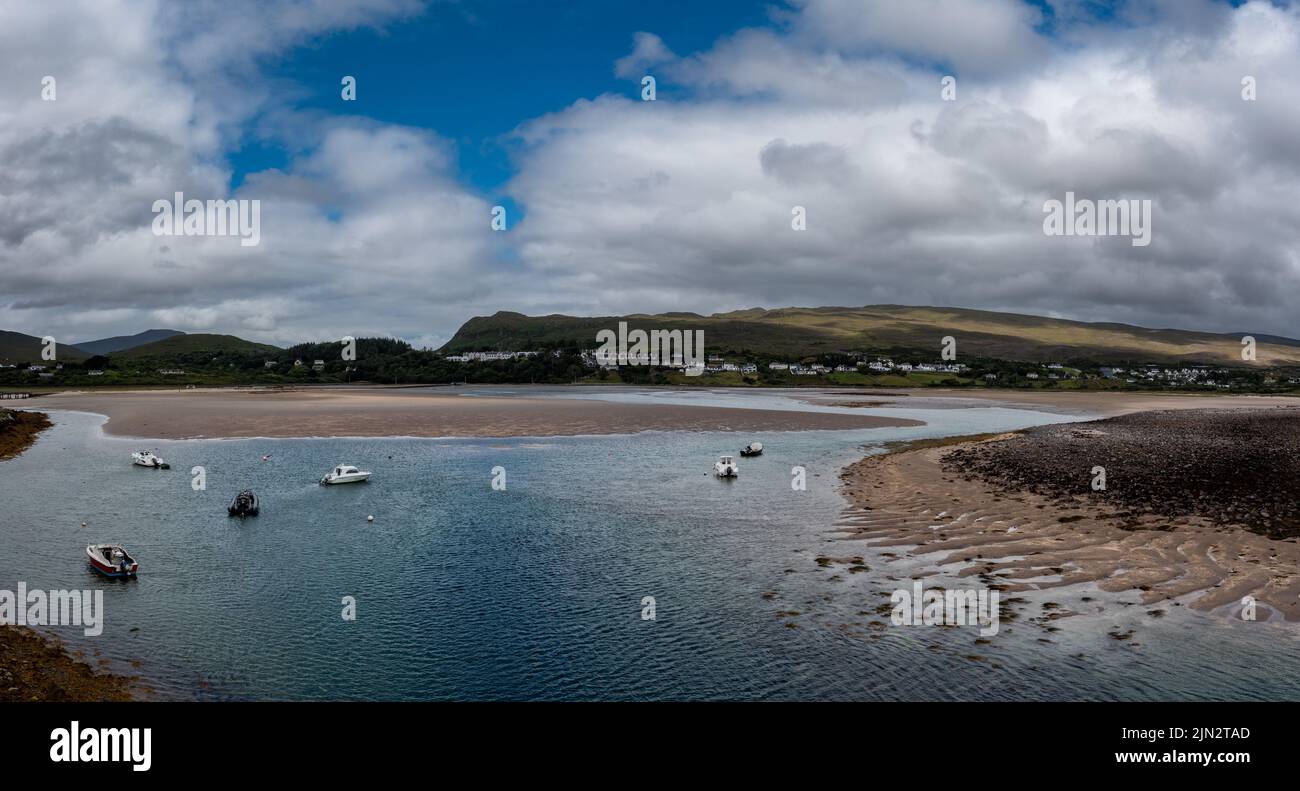 landscape view of the village and harbor of Mulranny in County Mayo of ...