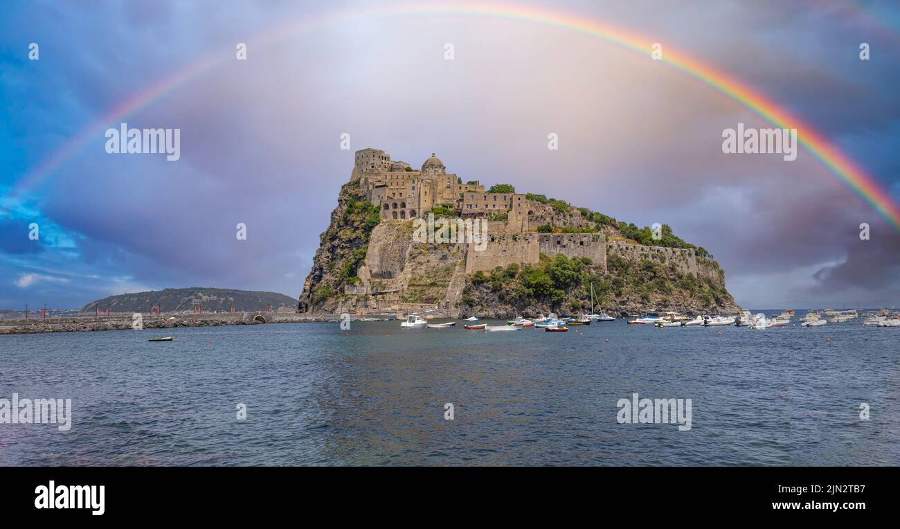 Italy, scenic medieval Aragon castle, Aragonese Castle om Ischia island ...