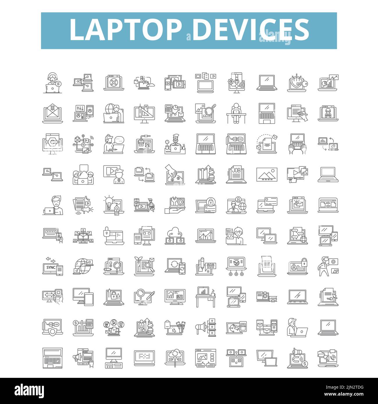 Laptop devices icons, line symbols, web signs, vector set, isolated ...