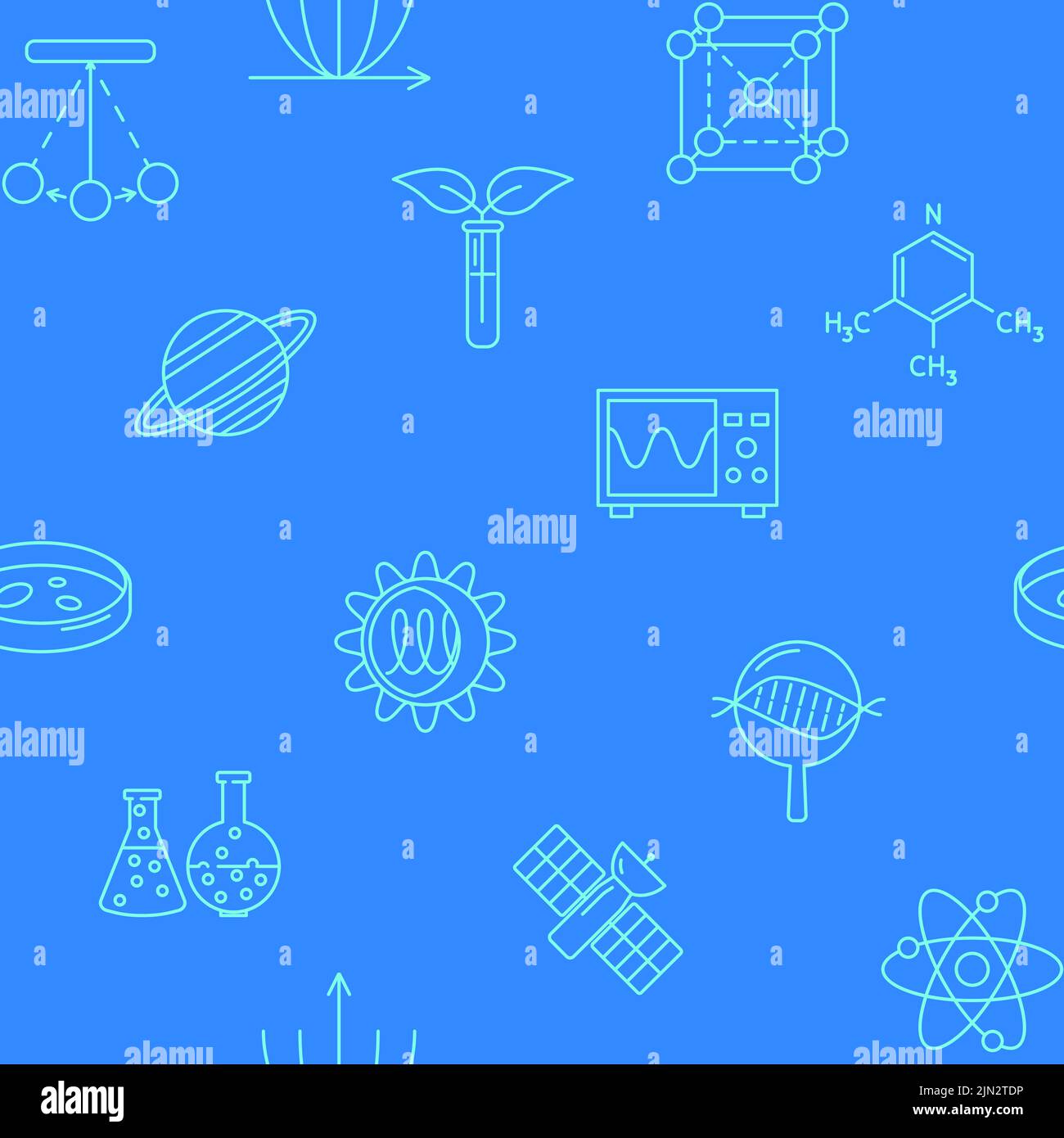 Science seamless pattern in line style. Repeatable background with ...