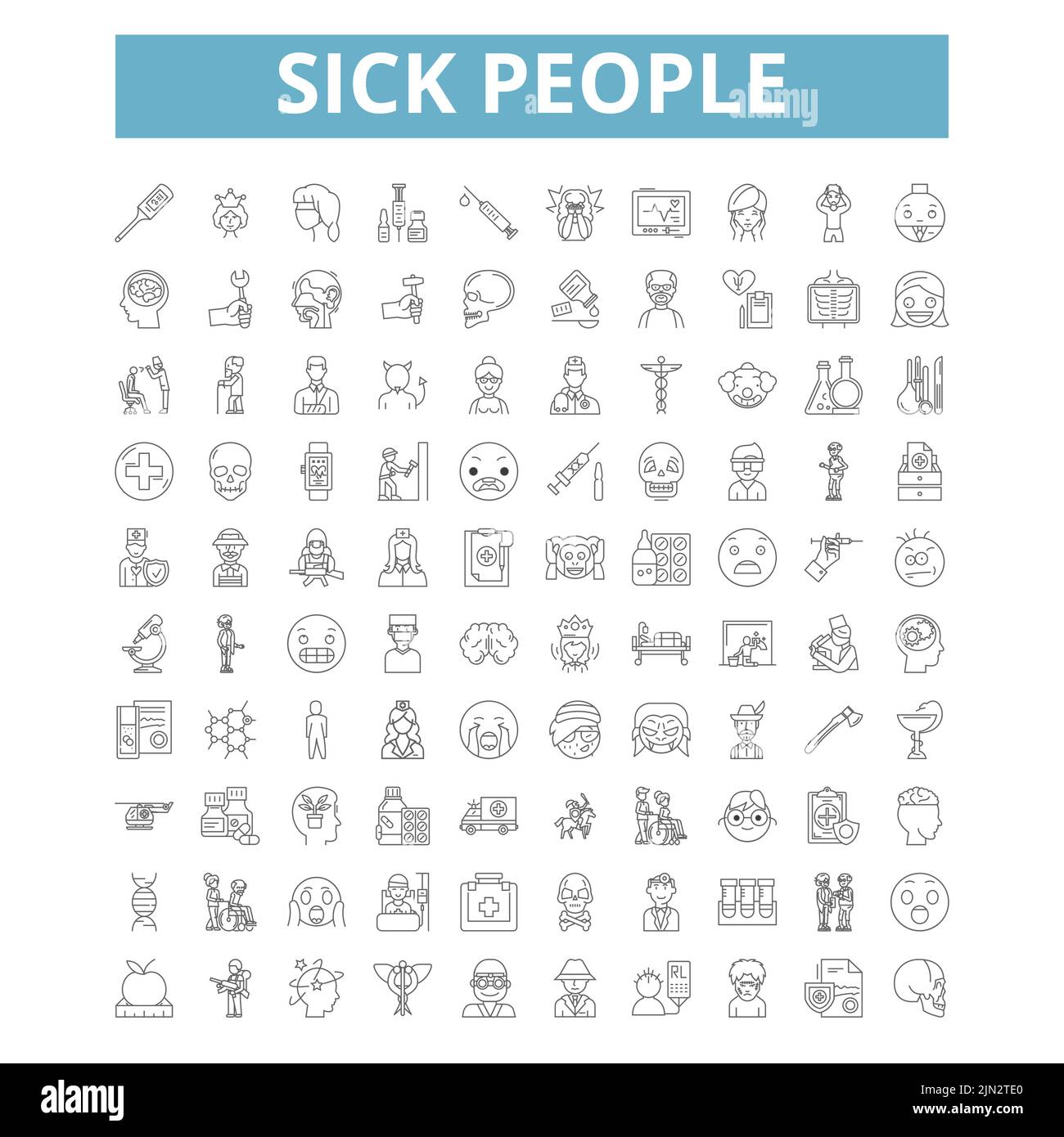 Sick people icons, line symbols, web signs, vector set, isolated ...