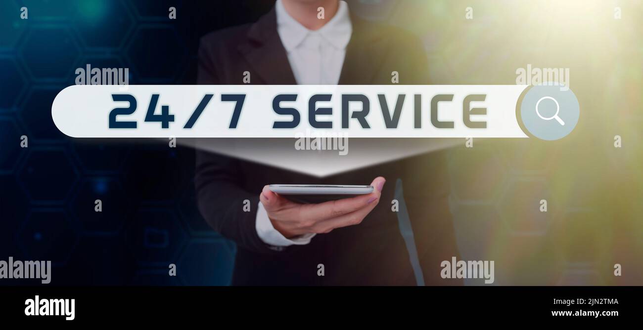 Text caption presenting 24 7 Service. Business approach Always ...