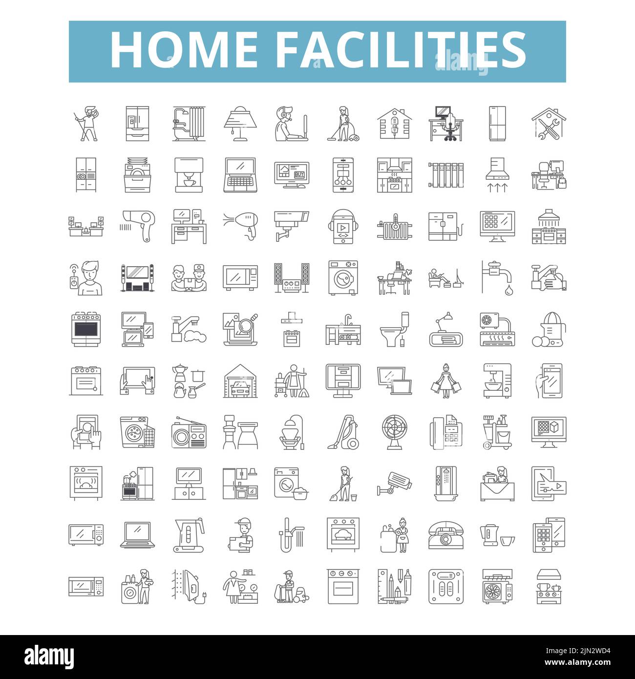Home facilities icons, line symbols, web signs, vector set, isolated ...