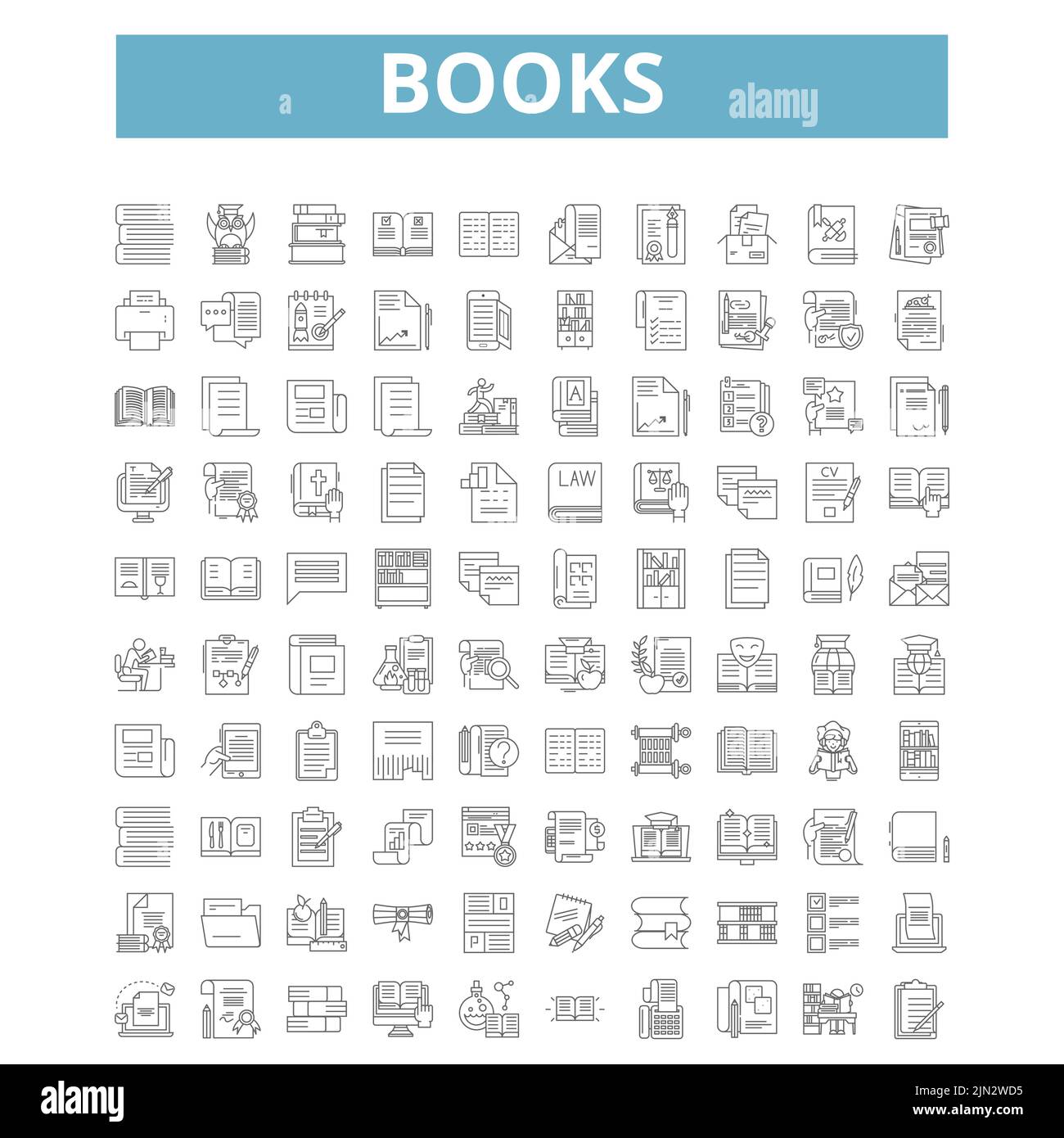 Books icons, line symbols, web signs, vector set, isolated illustration ...