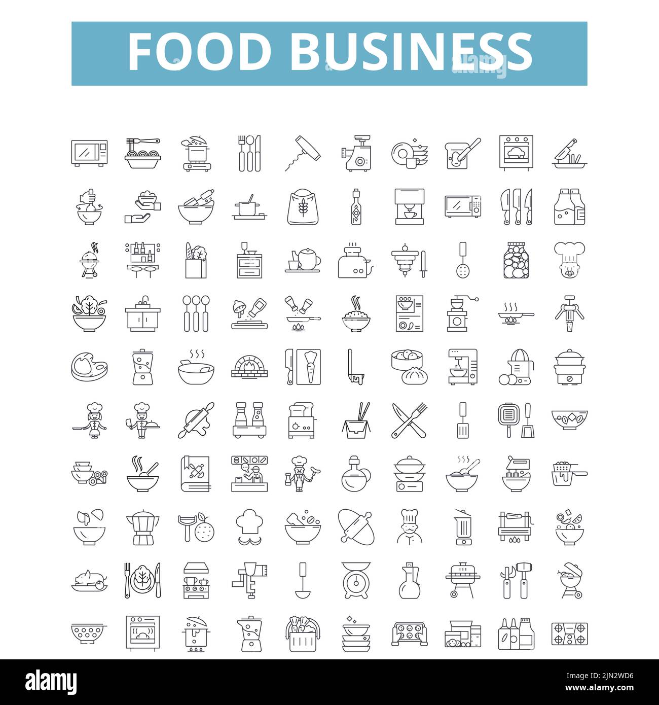 Food business icons, line symbols, web signs, vector set, isolated ...