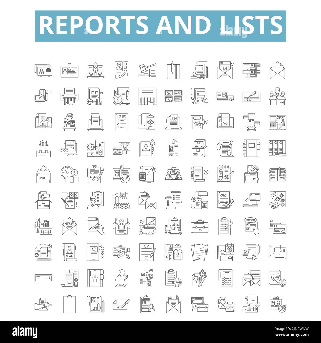 Reports and lists icons, line symbols, web signs, vector set, isolated illustration Stock Vector ...