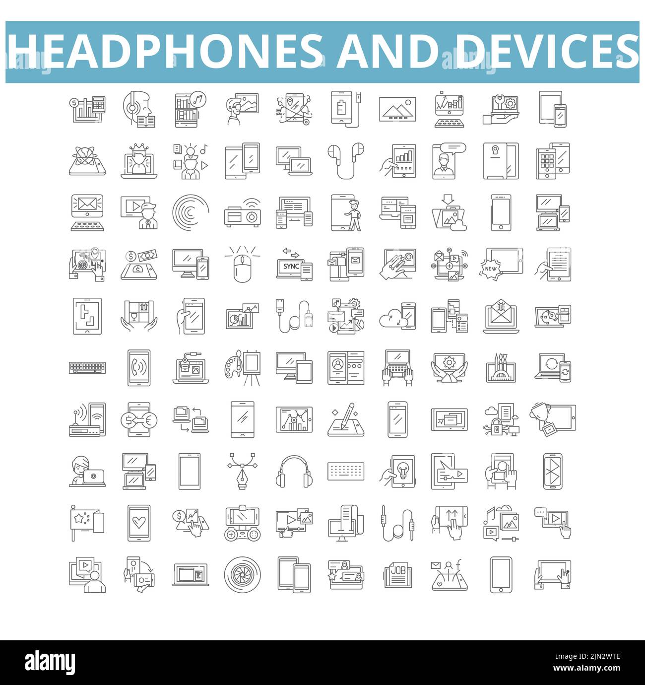 Headphones and devices icons, line symbols, web signs, vector set, isolated illustration Stock ...