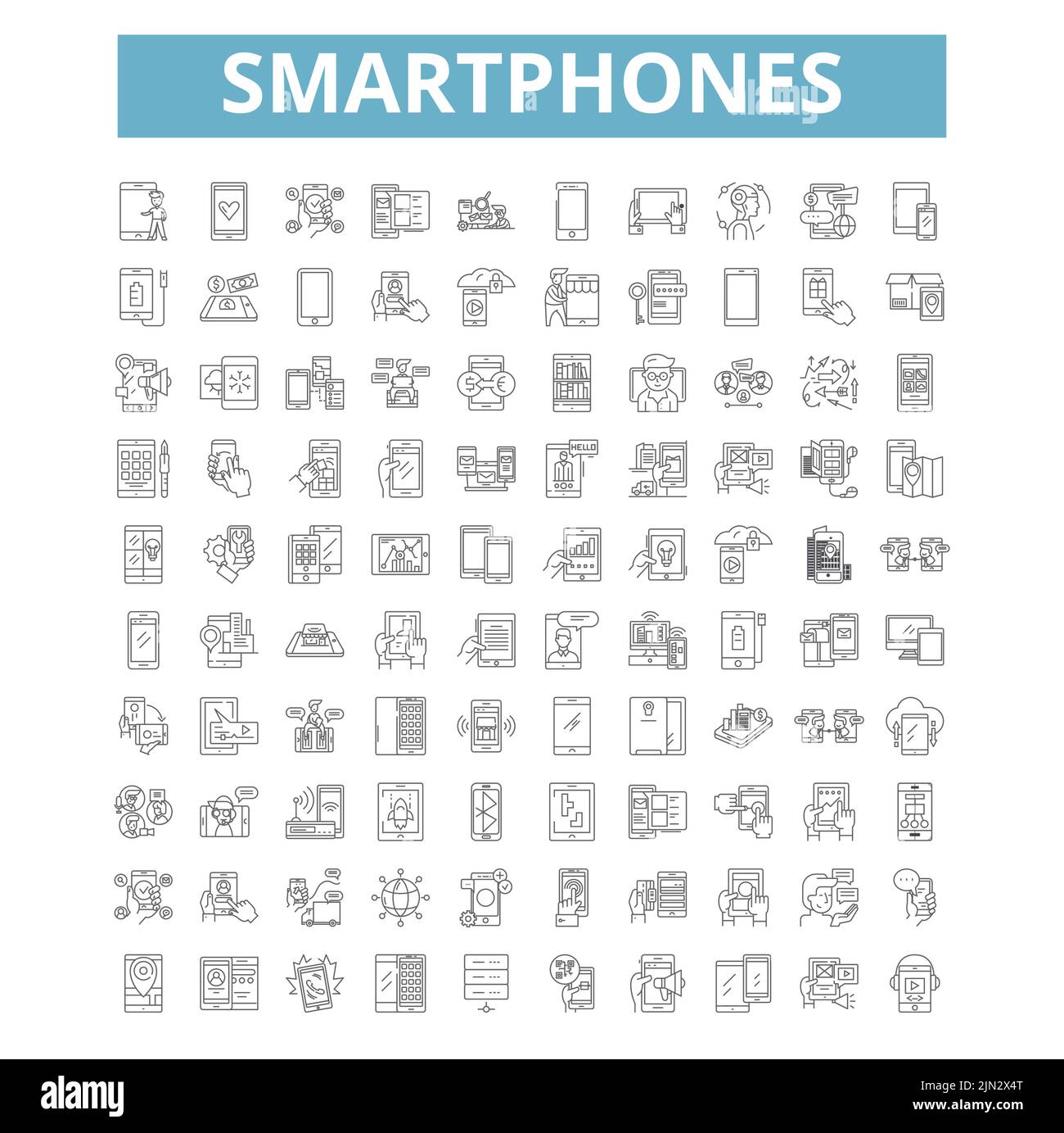 Smartphones icons, line symbols, web signs, vector set, isolated ...