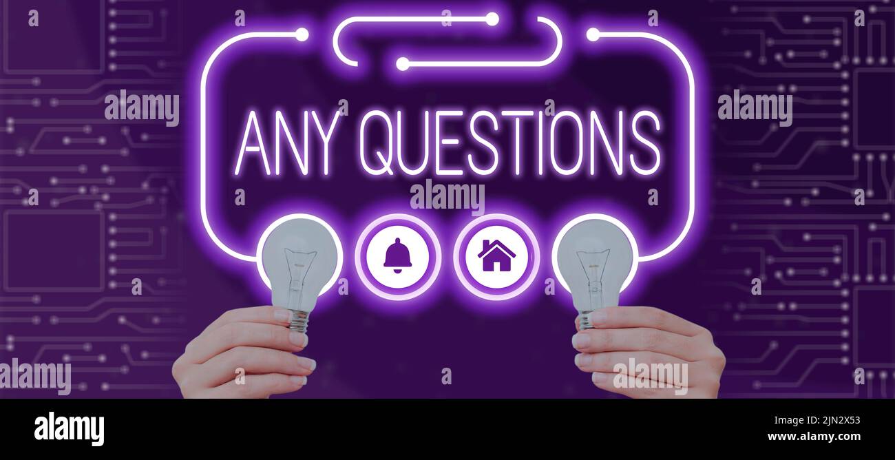 Sign displaying Any Questions. Internet Concept Clueless Blank face ...