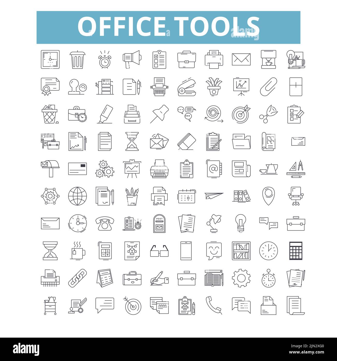 Office tools icons, line symbols, web signs, vector set, isolated ...